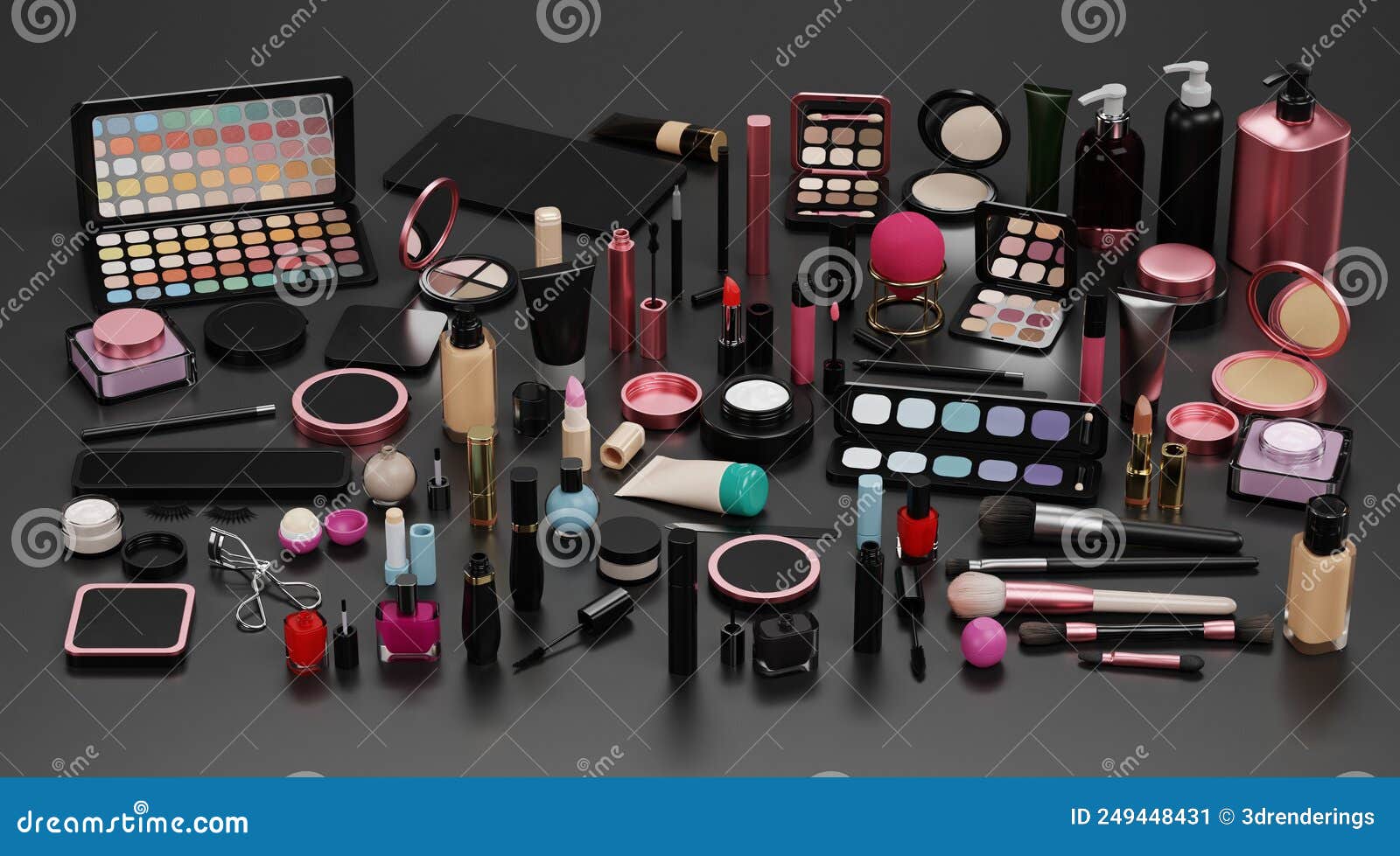 3D Render of Cosmetics Collection Stock Illustration - Illustration of ...