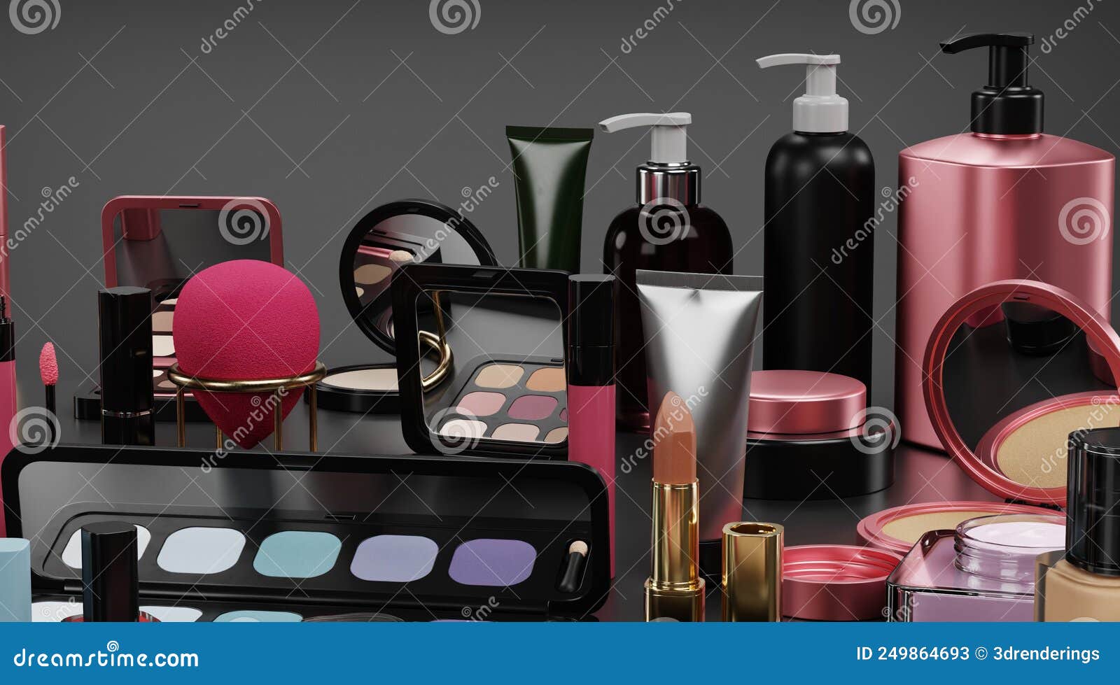 3D Render of Cosmetics Collection Stock Illustration - Illustration of ...