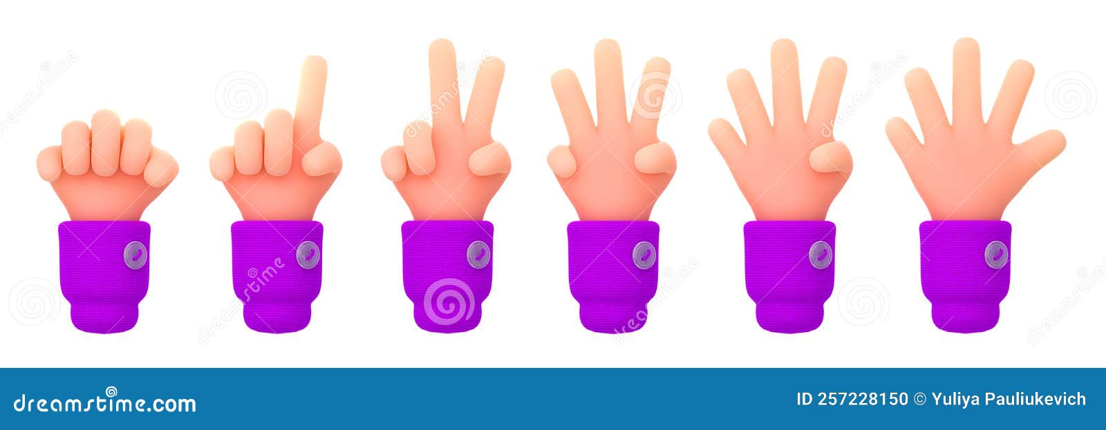 3d Render, Count Fingers, Set of Hands Counting Stock Illustration ...