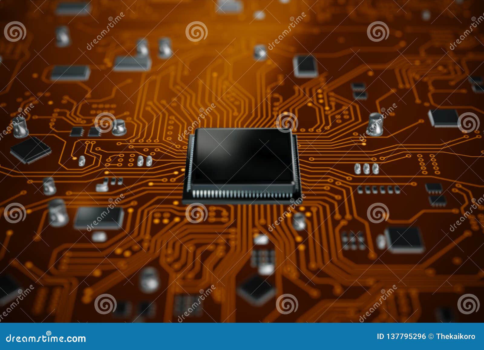 3D Render CPU Central Processor Unit Chipset on the Printed Circuit ...