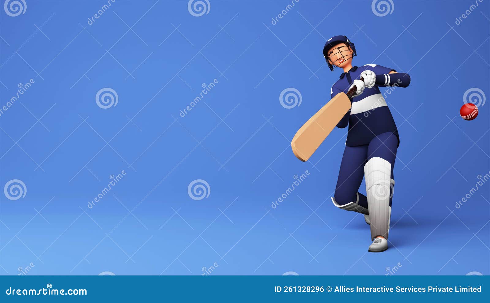 3D Render of Cricket Batter Player Hitting Ball Against Blue Background ...