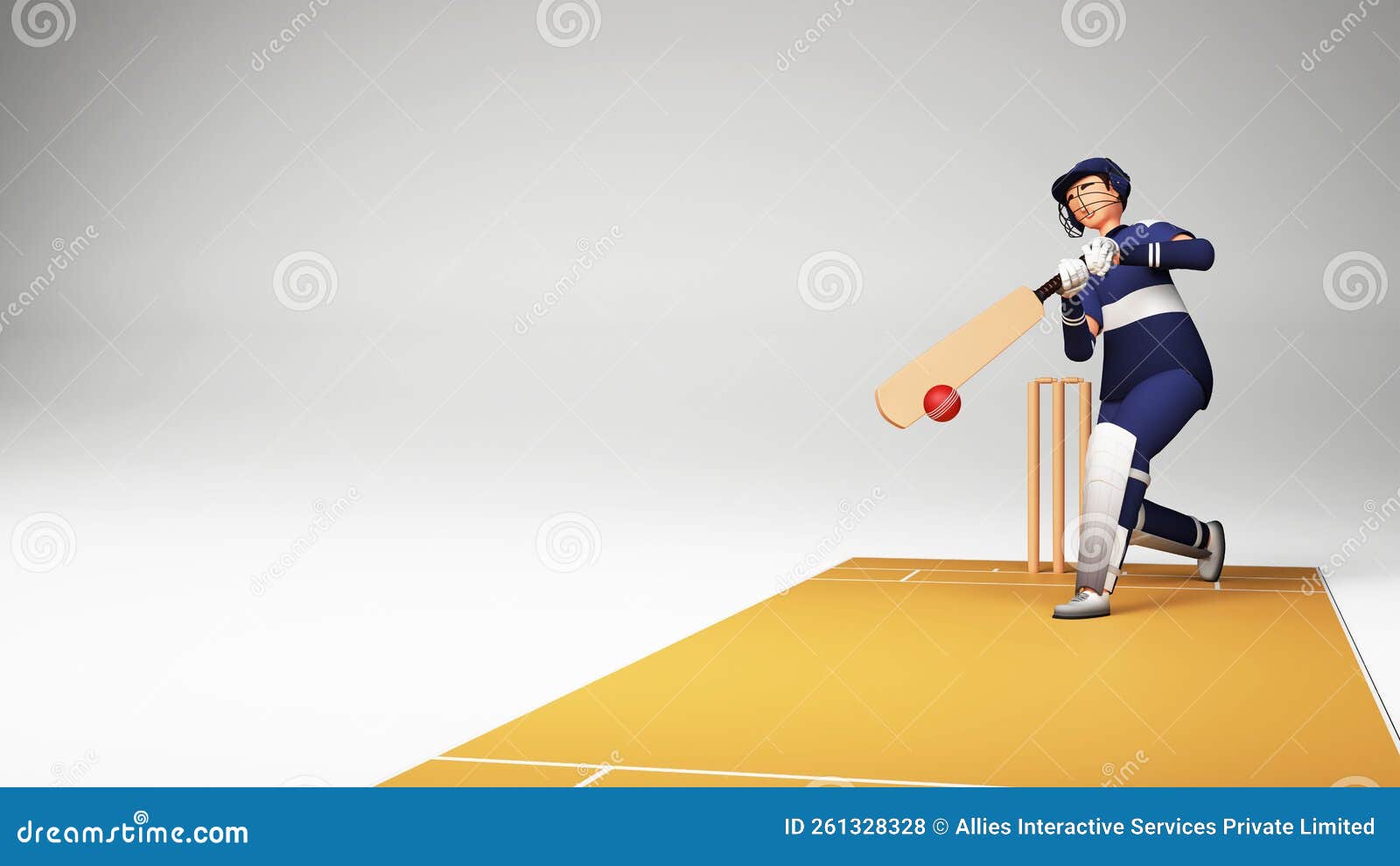 3D Render Of Cricket Batter Player Hitting Ball Over Pitch Gray ...
