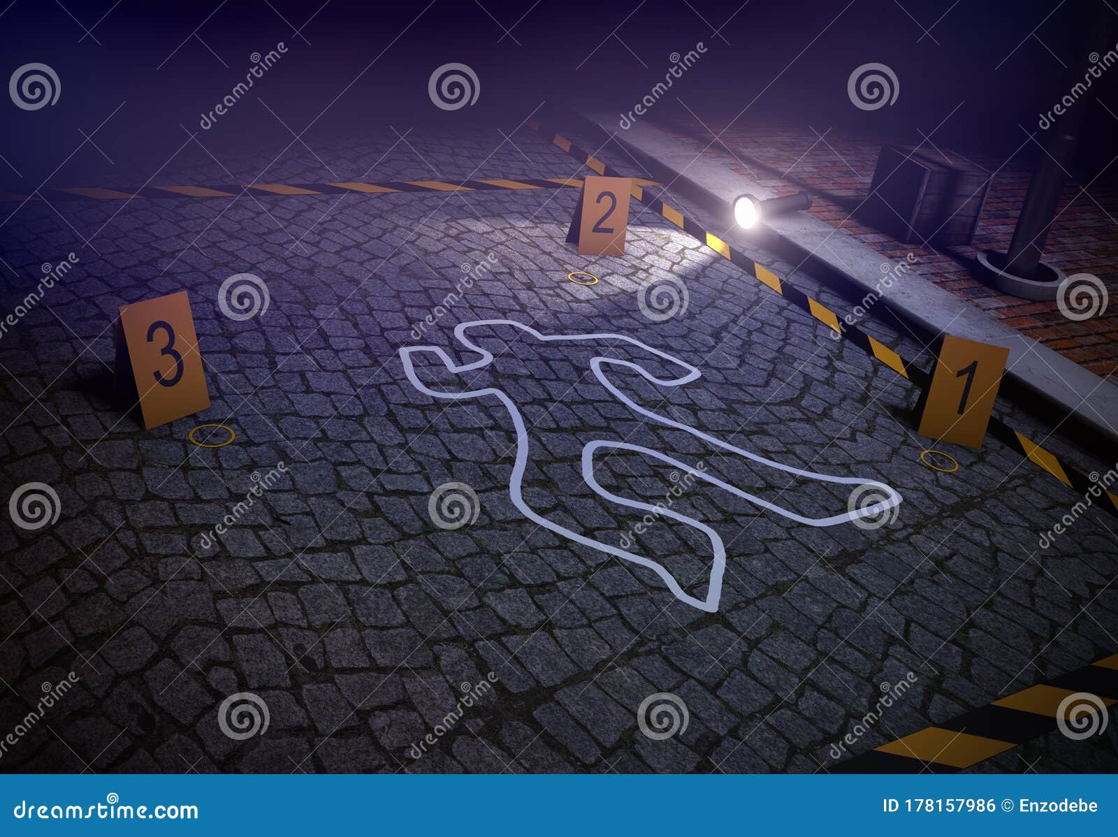 3D render of crime scene stock illustration. Illustration of number ...