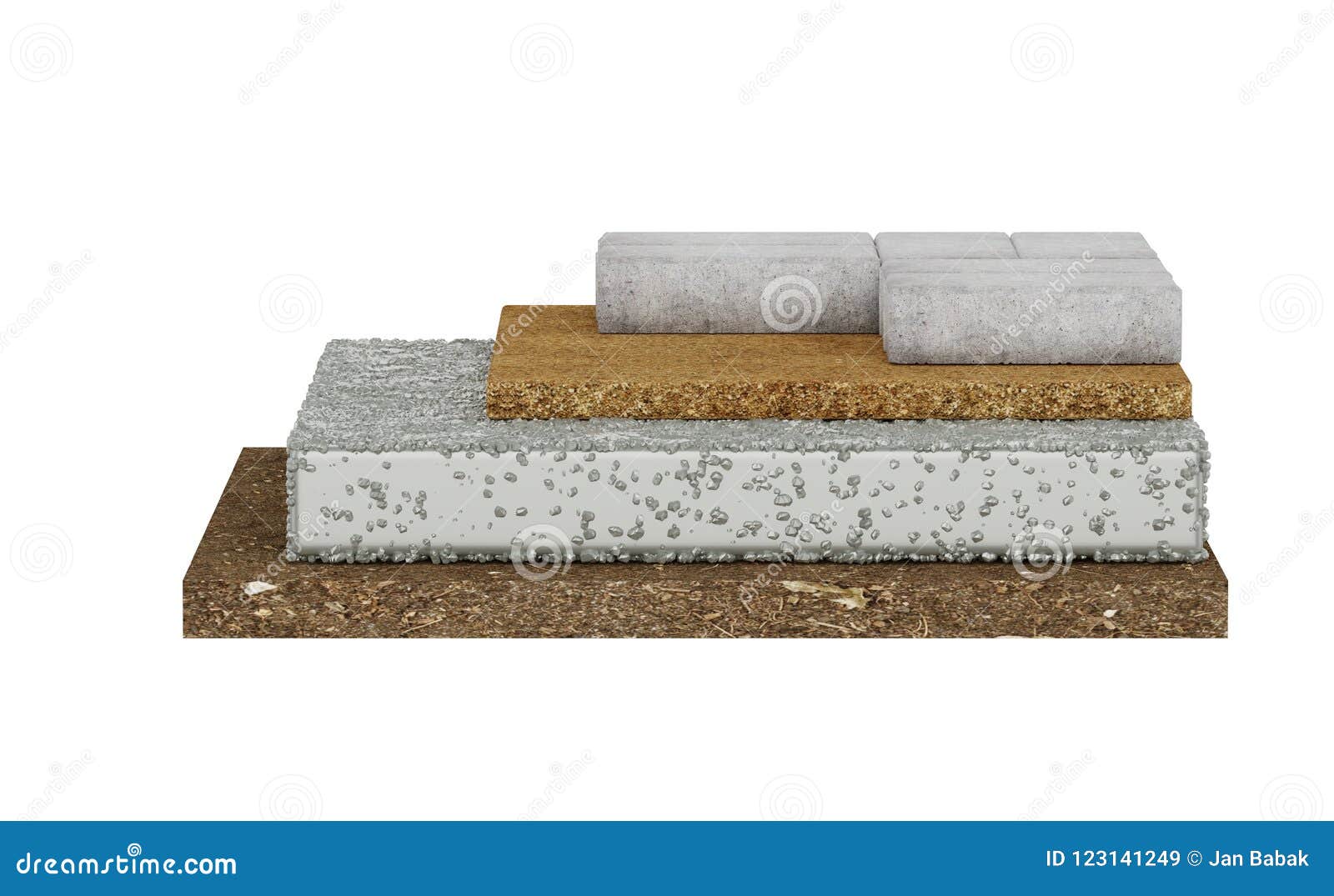 Cross Section of Lock Paving, Ground, Concrete, Sand. Isolated on White ...