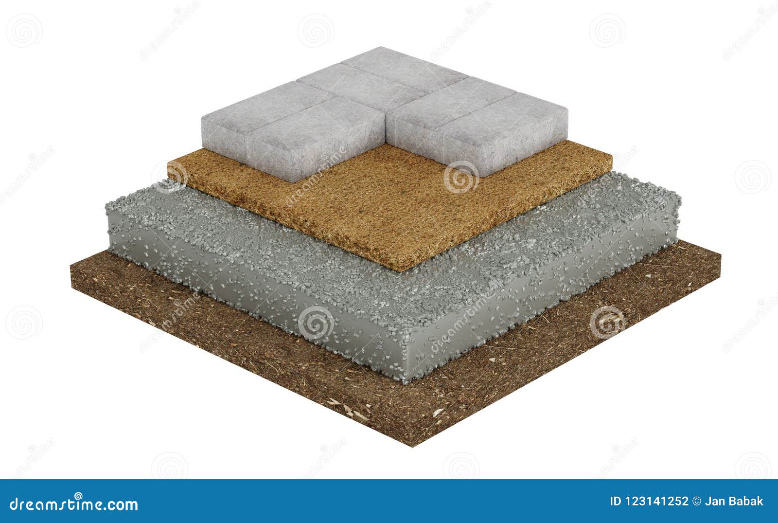 Cross Section of Lock Paving, Ground, Concrete, Sand. Isolated on White ...