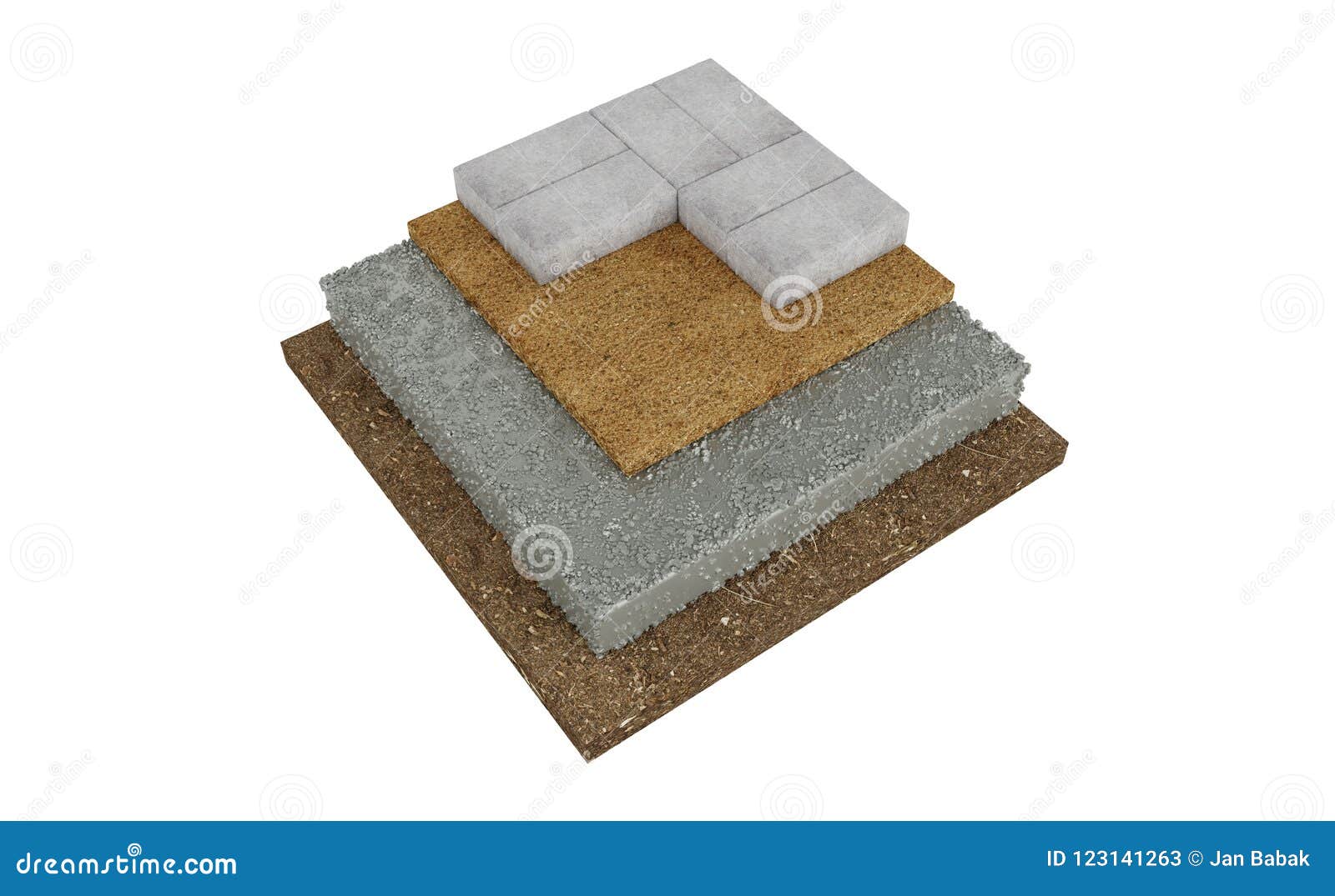 Cross Section of Lock Paving, Ground, Concrete, Sand. Isolated on White ...