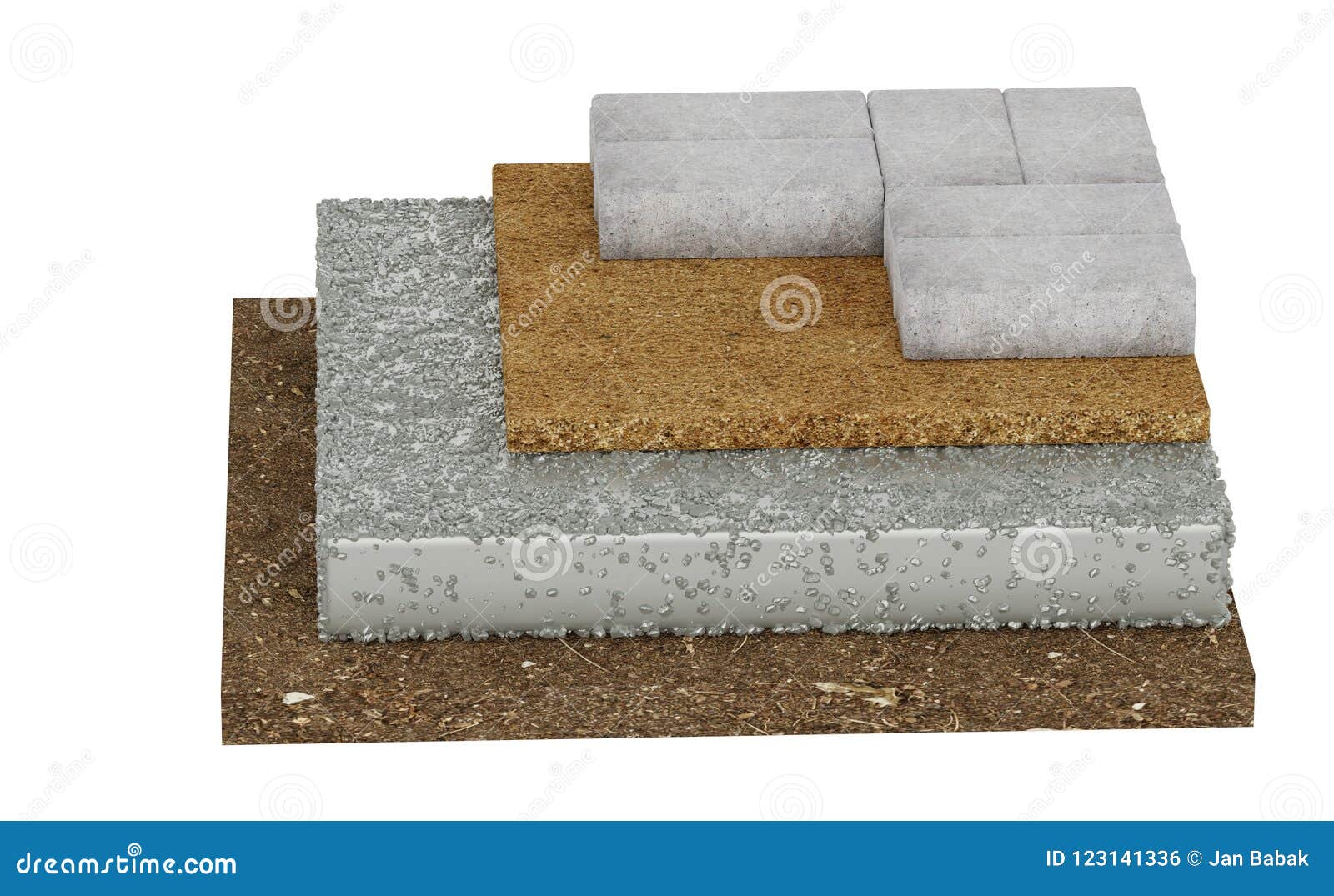 Cross Section of Lock Paving, Ground, Concrete, Sand. Isolated on White ...