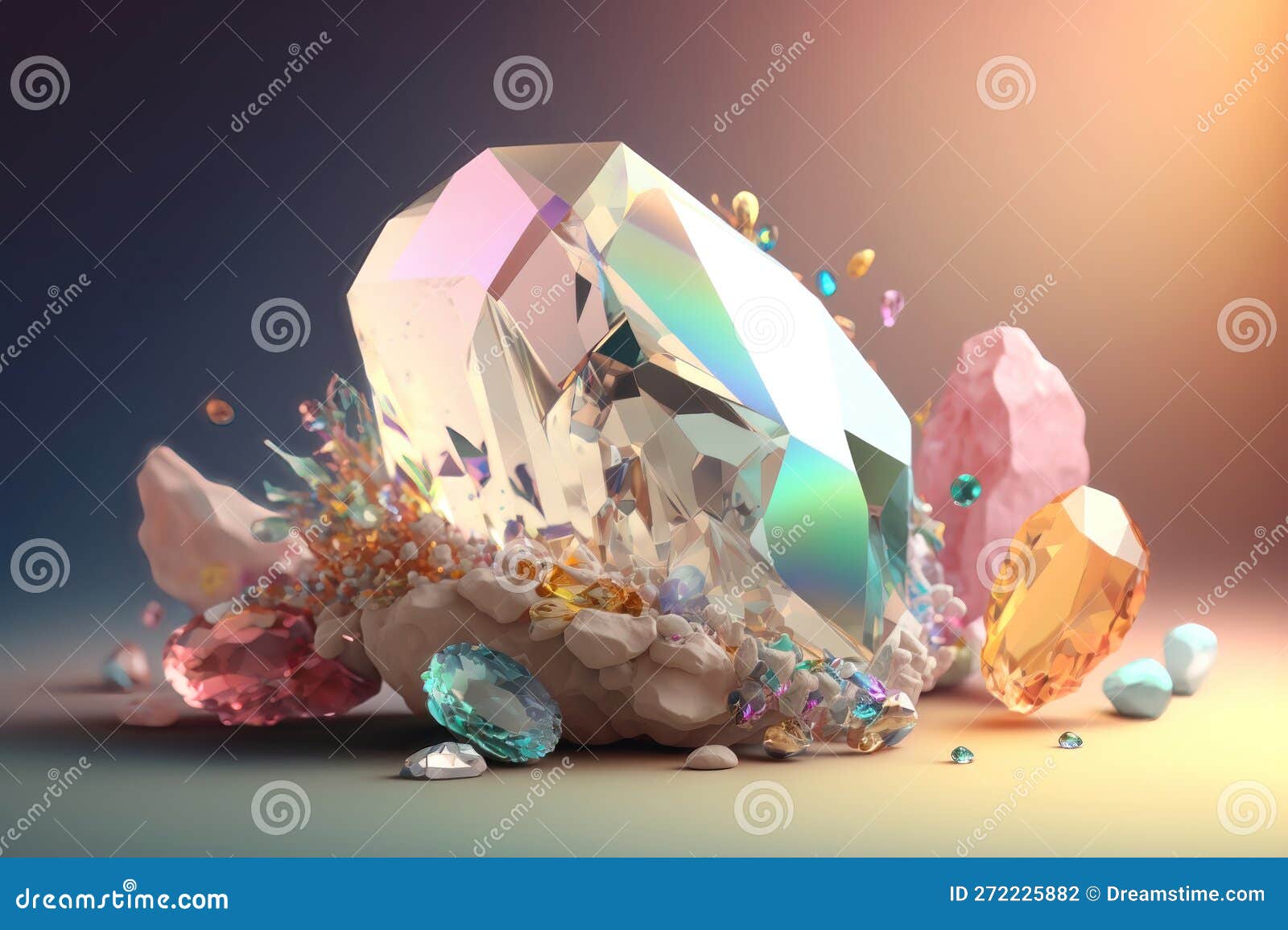 3d Render, Crystal on Pastel Background, Gem, Esoteric Accessory. AI ...