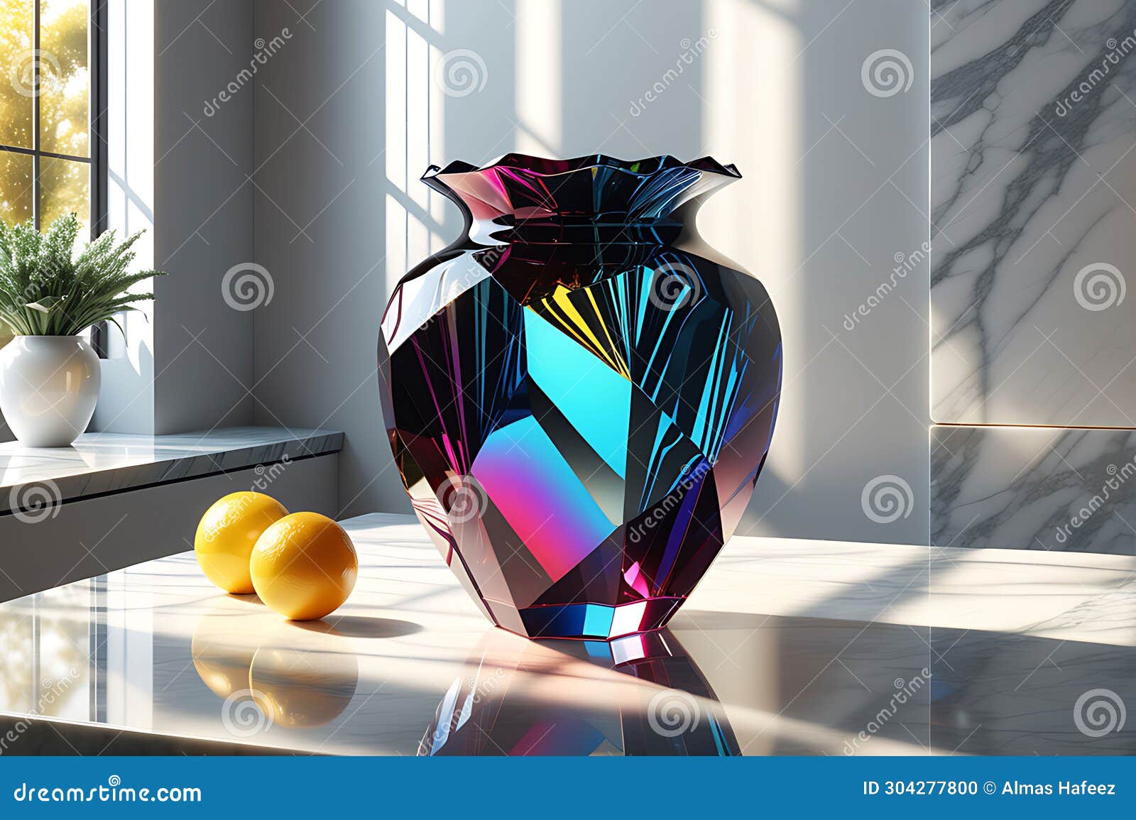 3D Render of a Crystalline Vase Catching Sunlight - Casting Vibrant ...