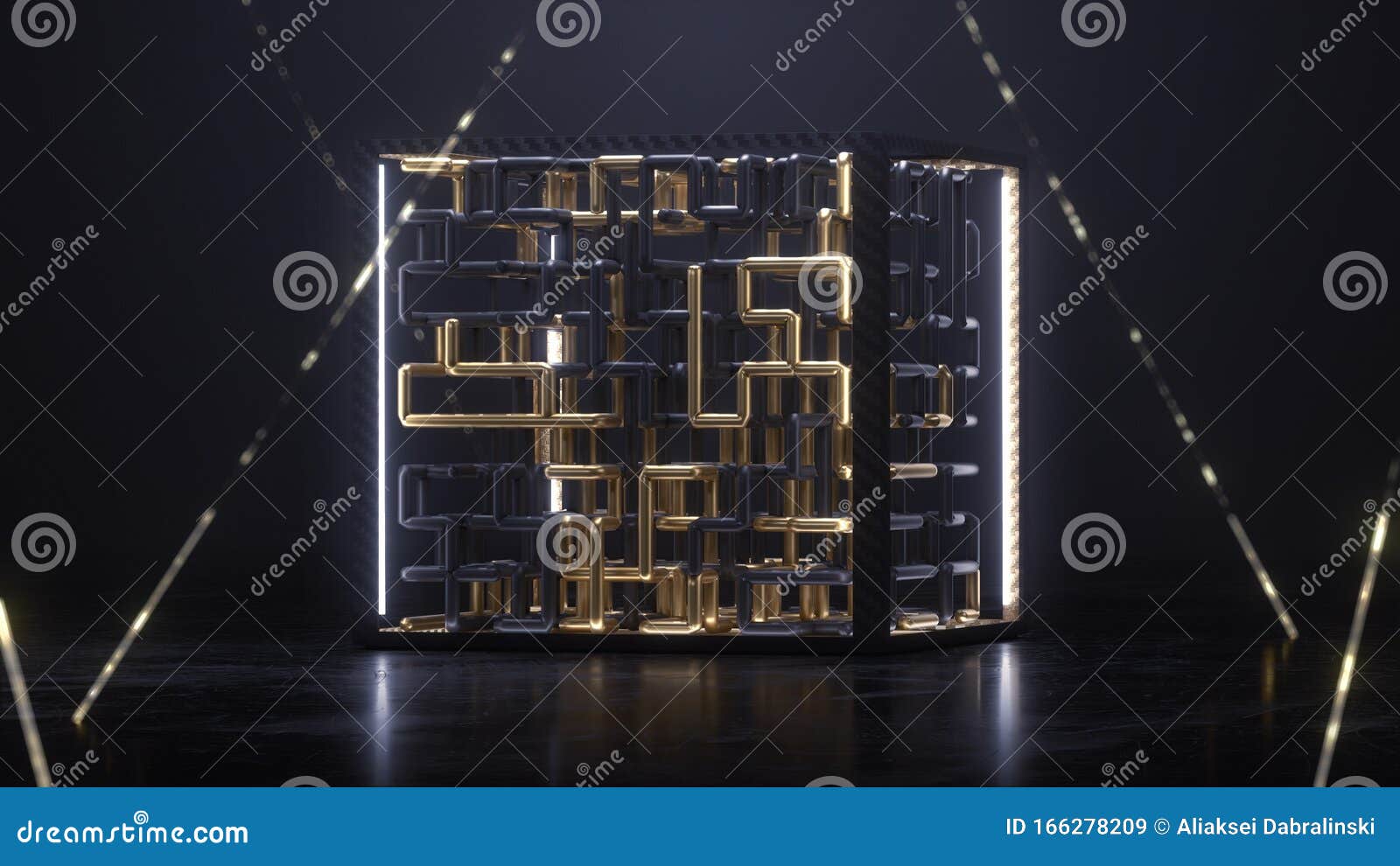 3d Render Cube with Gold and Black Maze Animation Inside Stock ...
