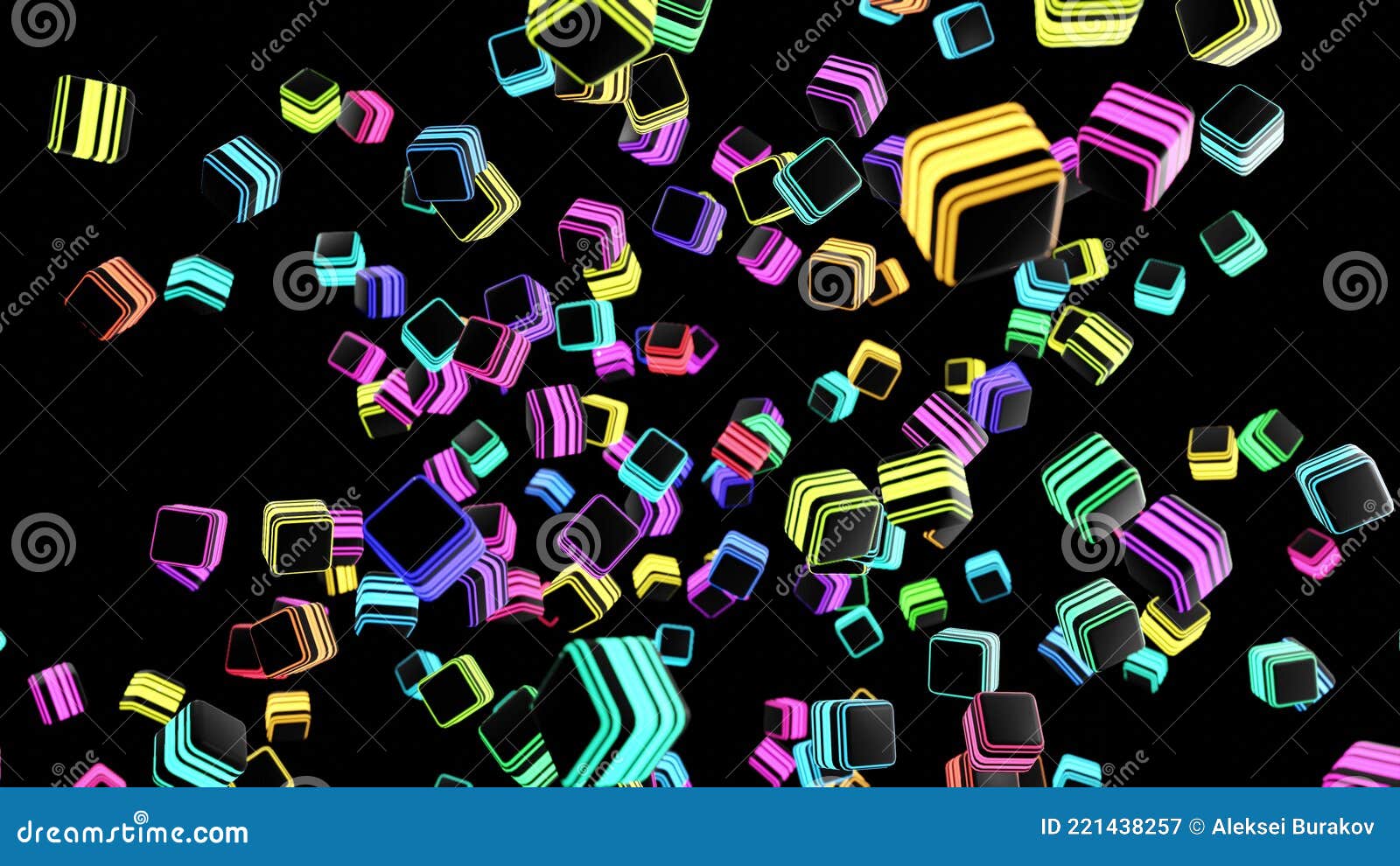 3d Render. Cubes with Multicolored Neon Lights. Abstract Dark Bg Light ...