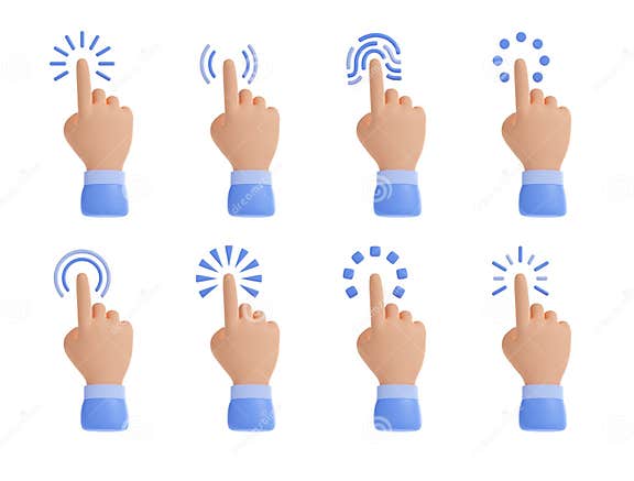 3d Render Cursor Hands, Isolated Clicking Fingers Stock Illustration ...