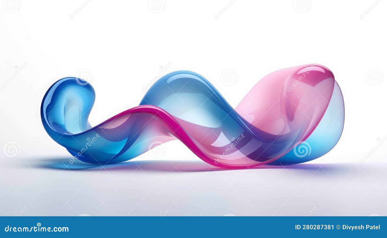 3d Render, Curvy Translucent Glass Ribbon Isolated on White Background ...