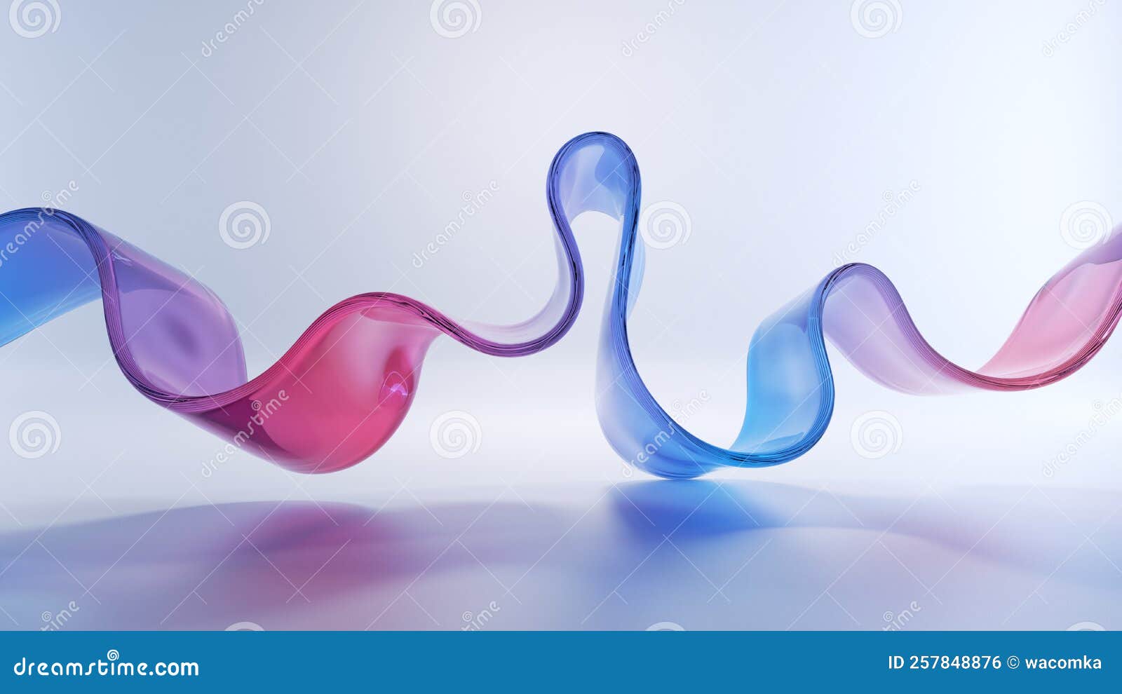 3d Render, Curvy Translucent Glass Ribbon Isolated on White Background ...