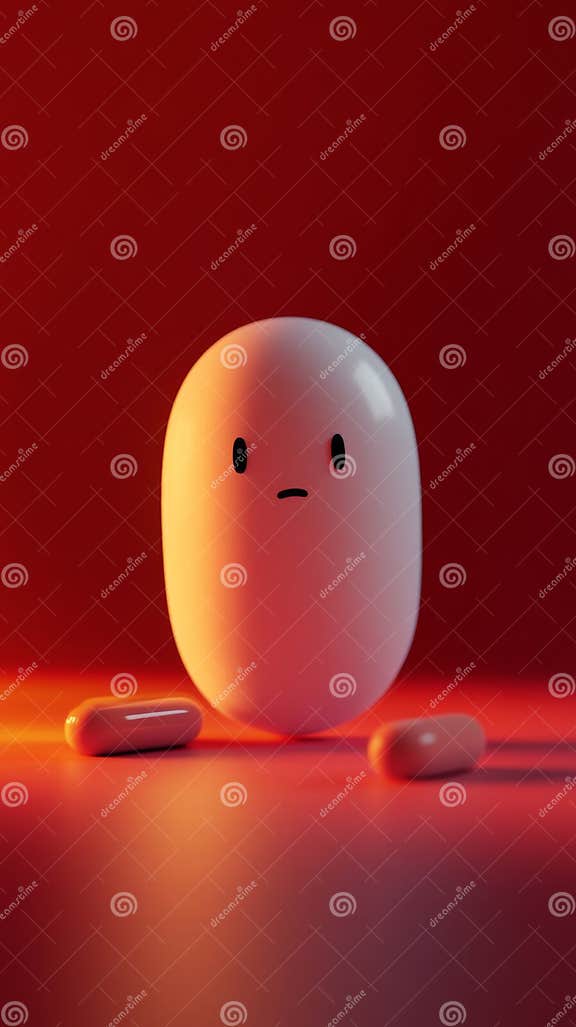 3d Render of Cute Capsule Character on Red Background Stock ...