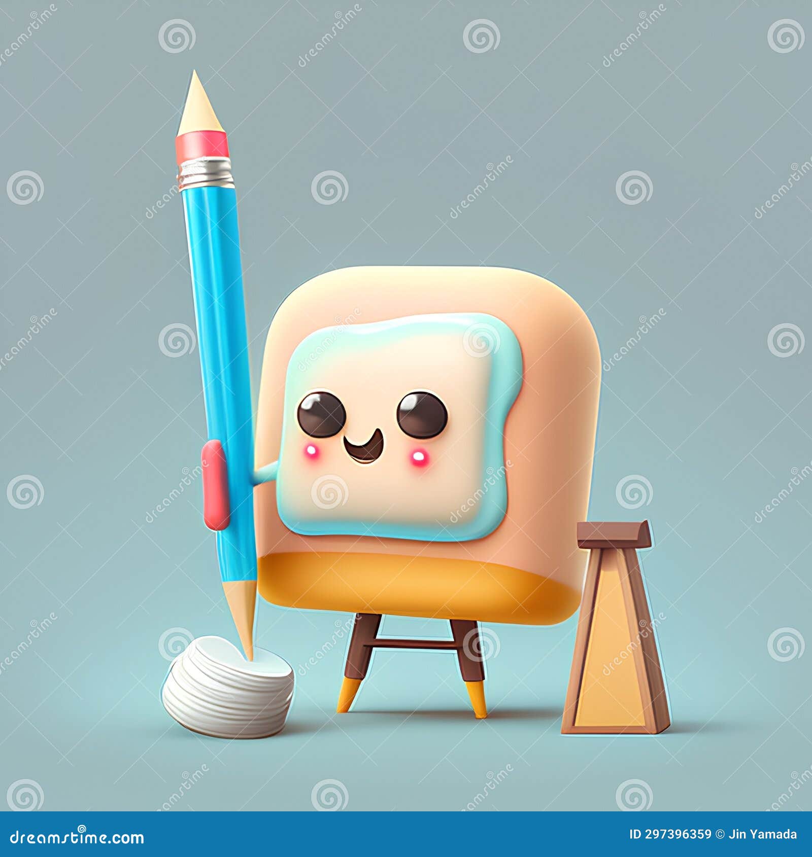3d Render of Cute Cartoon Eraser with Pencil. 3d Illustration Stock ...