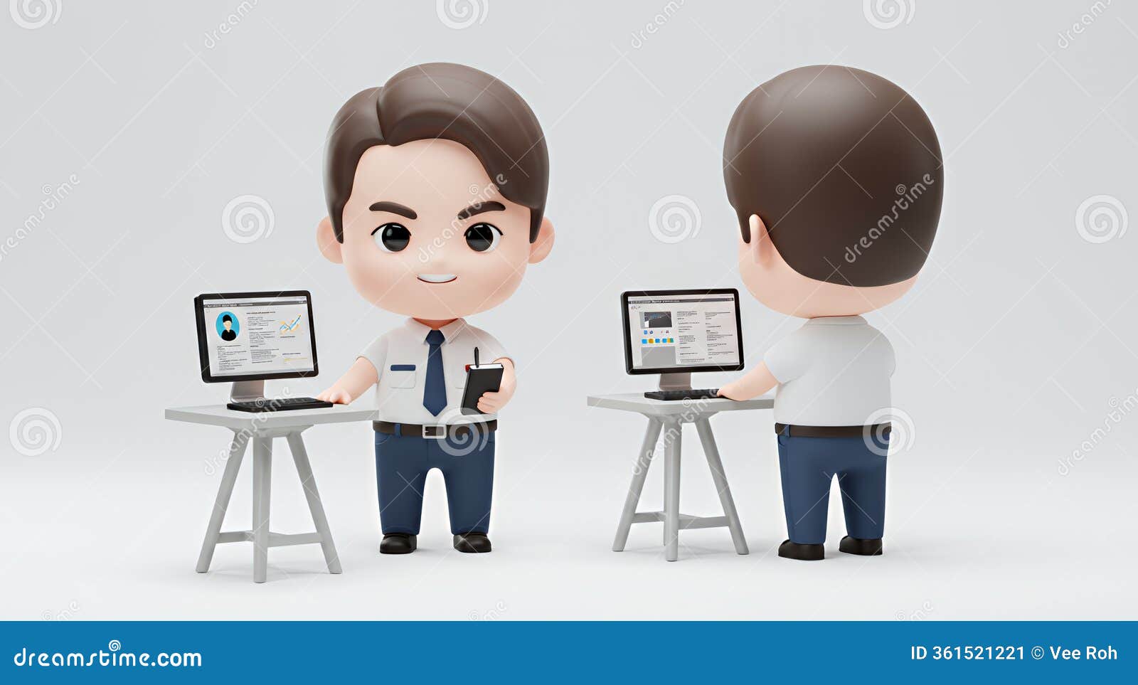 Cheerful Chibi Korean Male Web Developer 3D Render Isolated on White ...