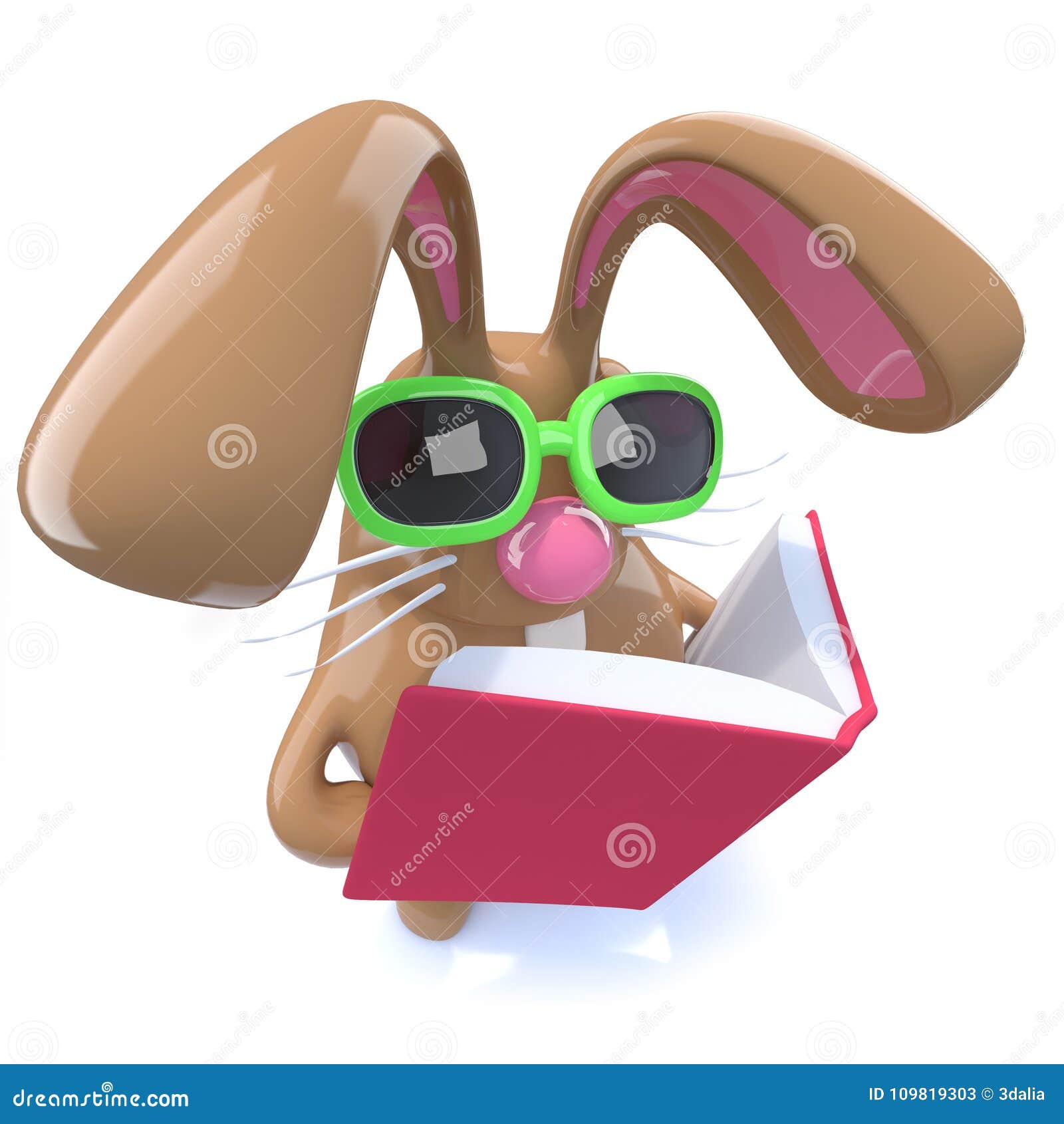 3d Cute Chocolate Easter Bunny Rabbit Reading a Book Stock Illustration ...