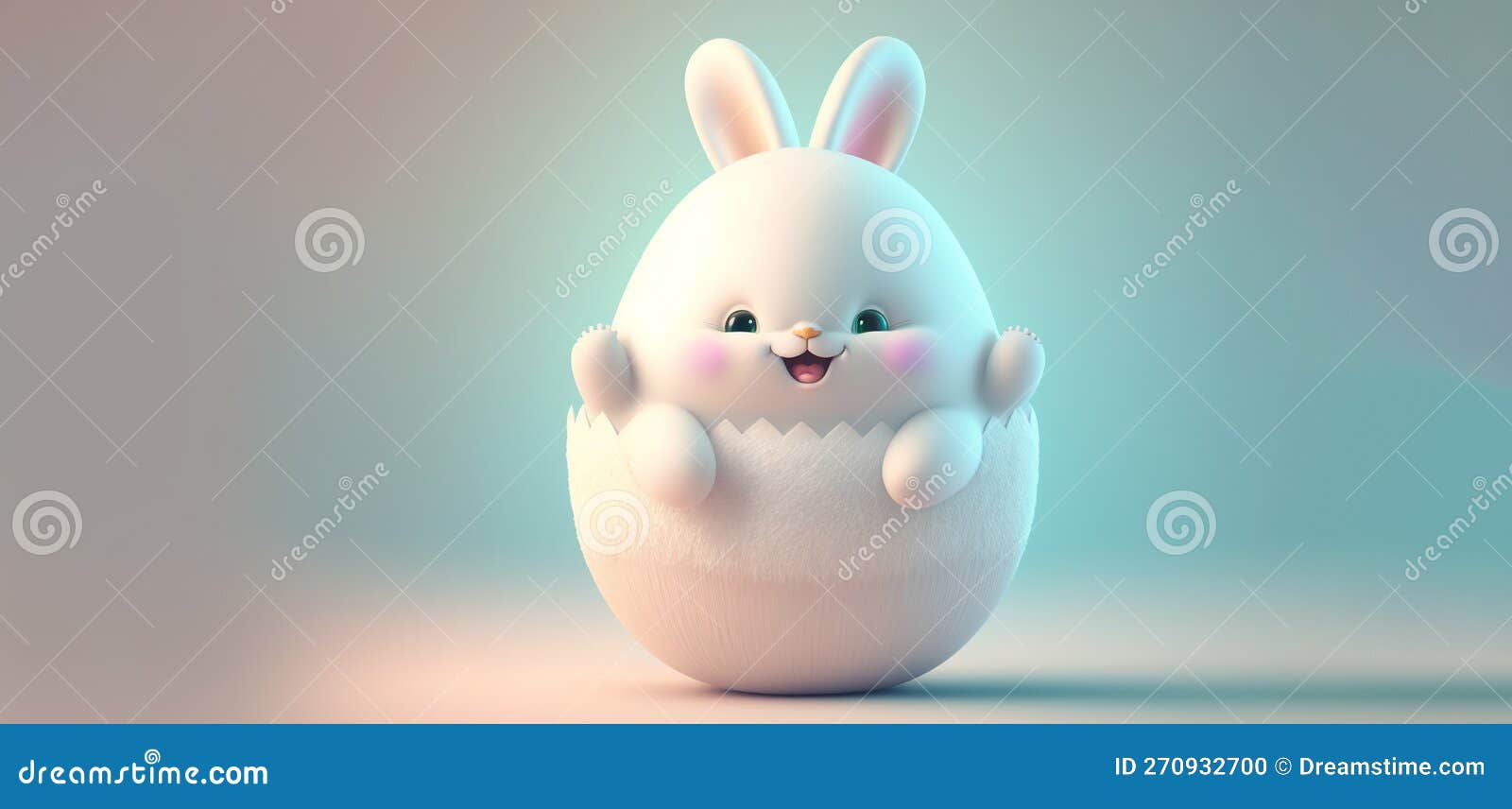 Cute Fluffy Chubby Bunny Character Inside Half Egg on Glossy Gradient ...