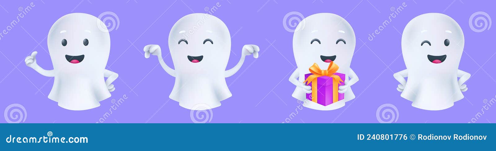 3D Render Of Cute And Funny Cartoon Ghosts Icon Set. Vector ...