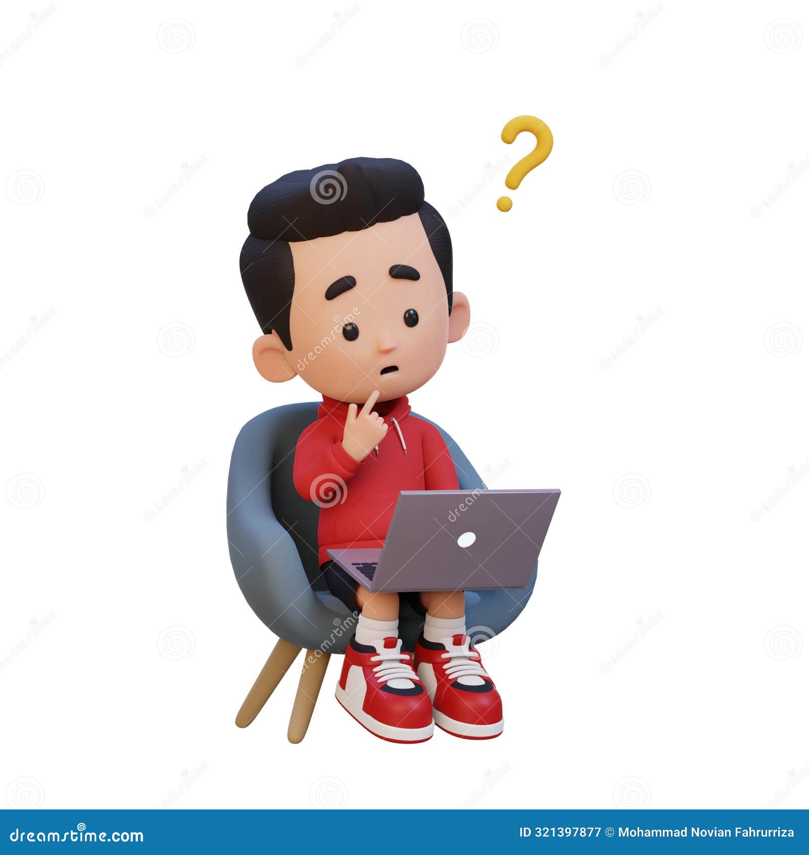 3D Cute Kid Character Confused on a Laptop Stock Image - Illustration ...
