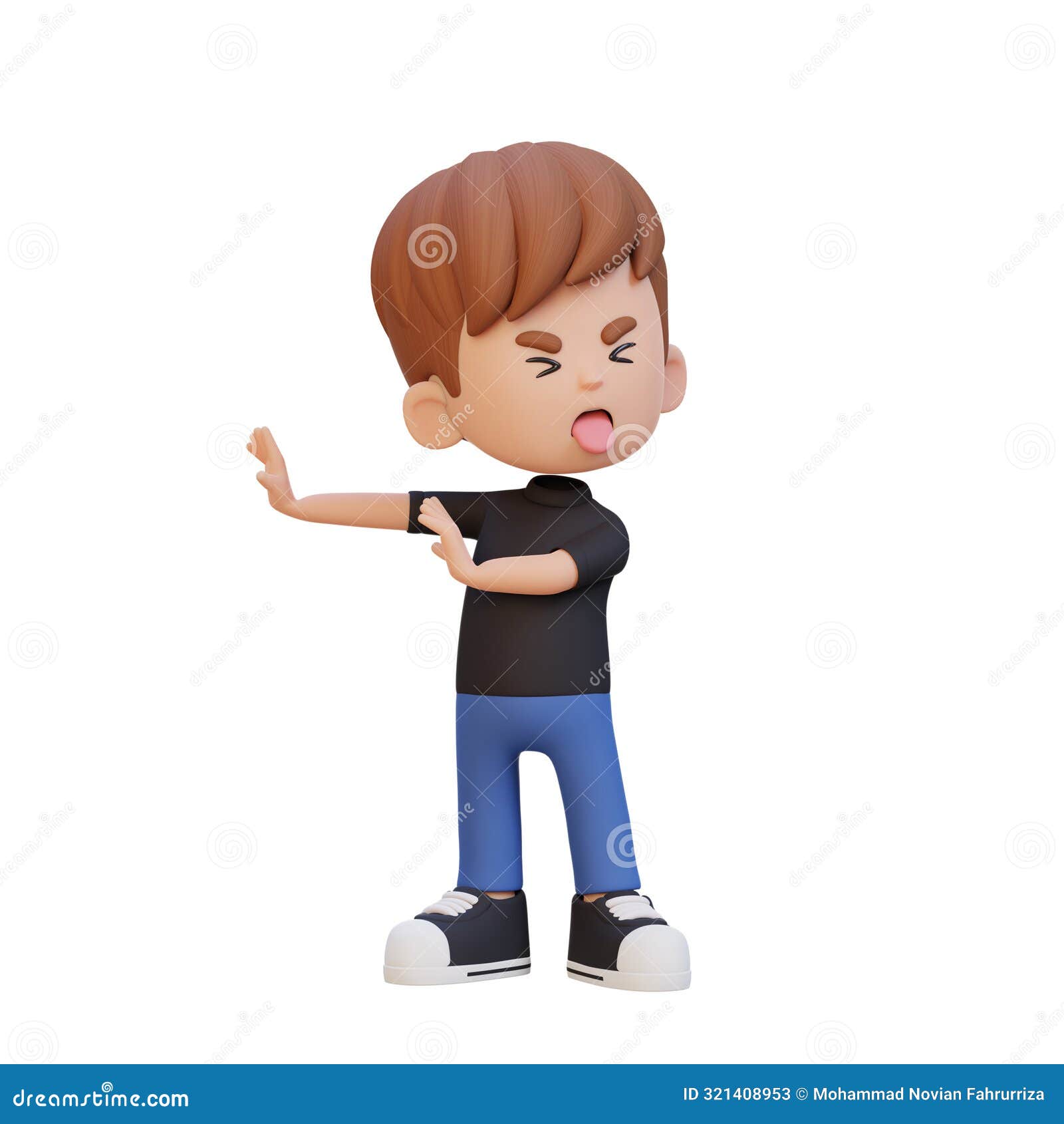 3D Cute Kid Character Rejection Pose Stock Illustration - Illustration ...