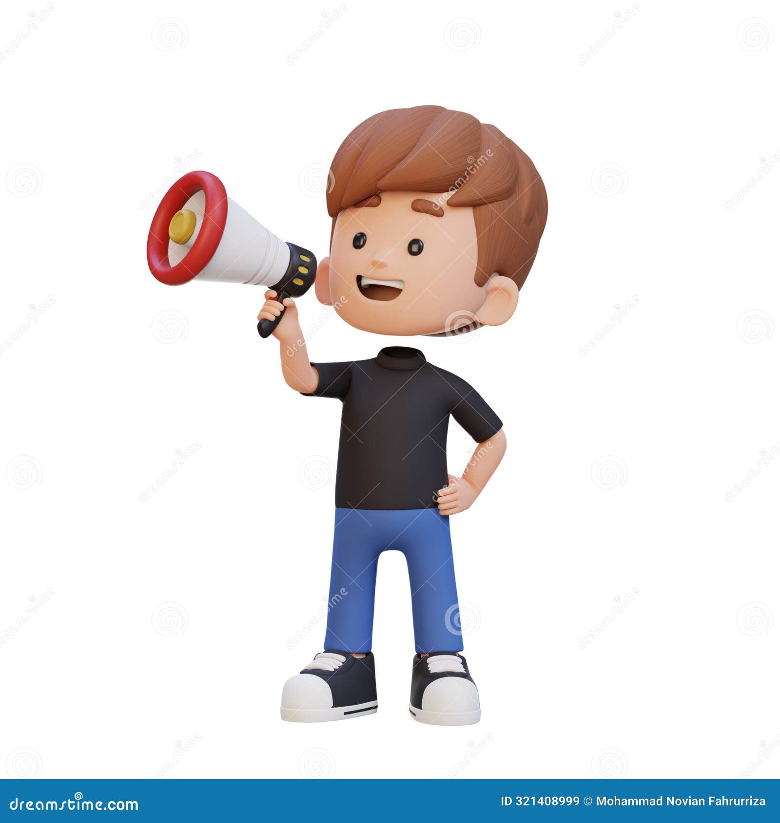3D Cute Kid Character Talking on Megaphone Stock Illustration ...