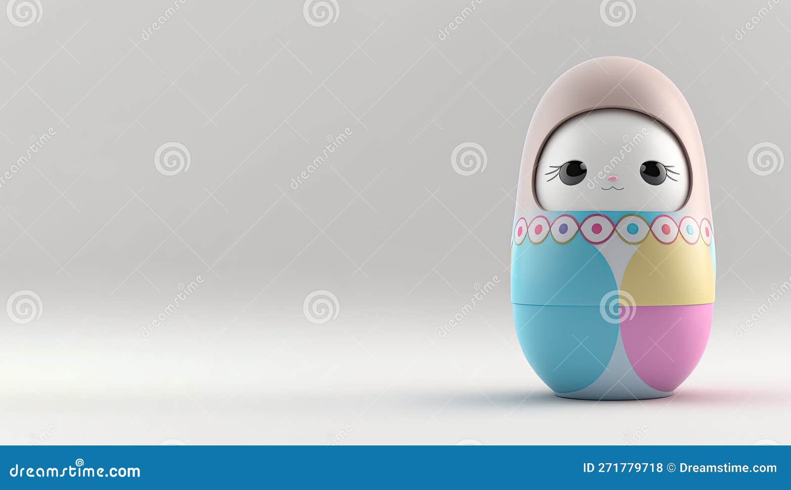 3D Render of Cute Matryoshka Doll Against Grey Background and Copy ...