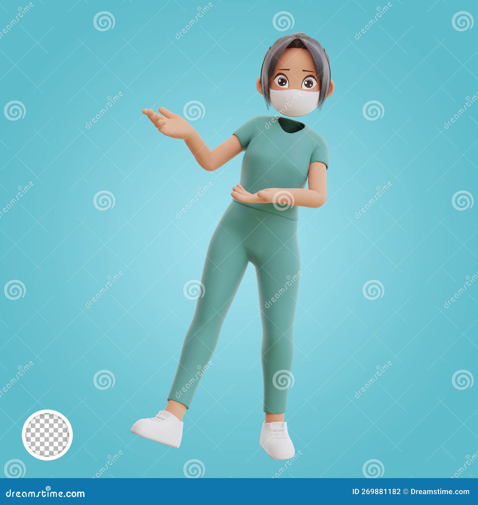 3d Render Cute Nurse with Mask Showing Something Stock Illustration ...