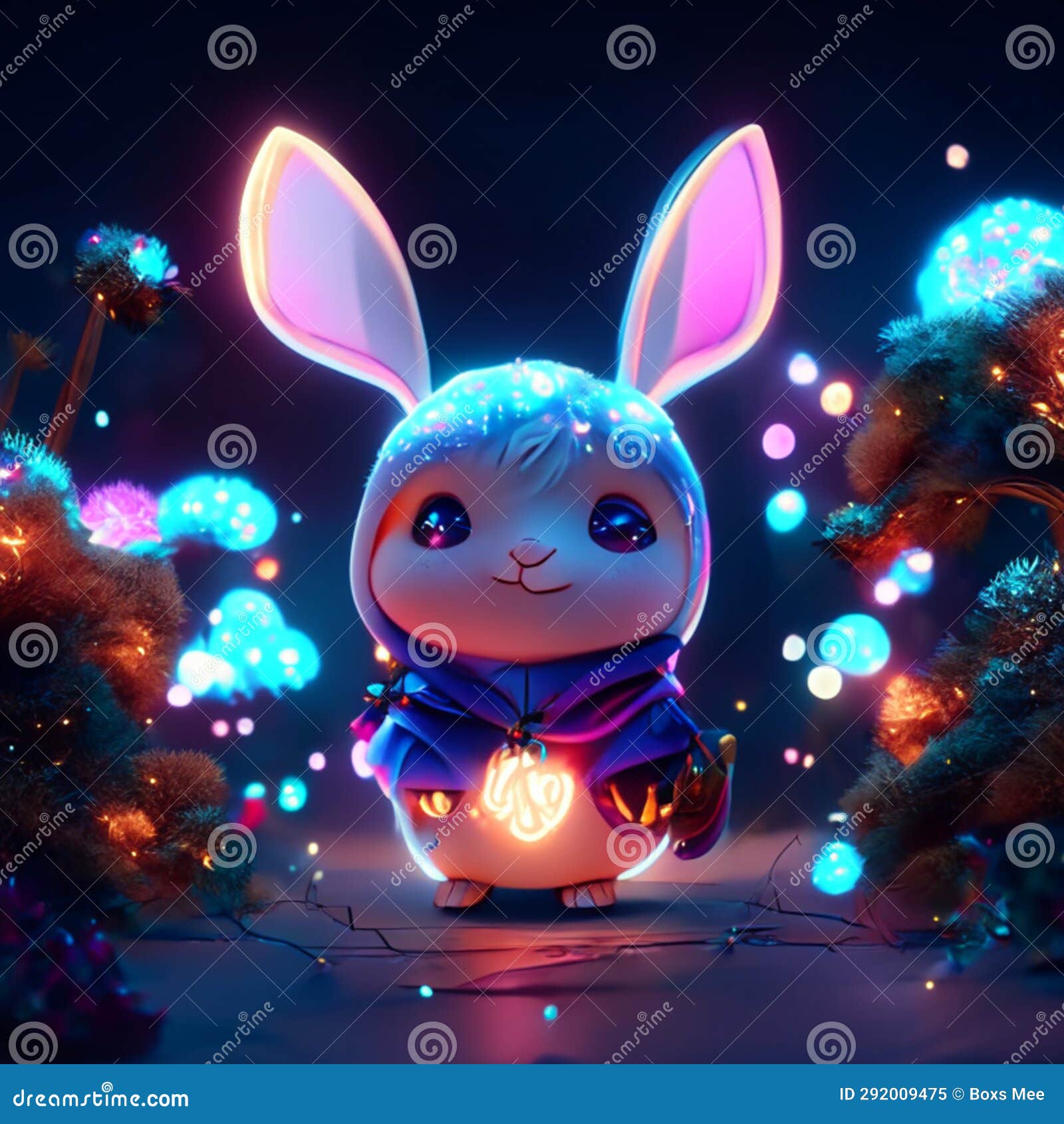 3d Render of a Cute Rabbit with a Lantern in the Forest Generative AI ...