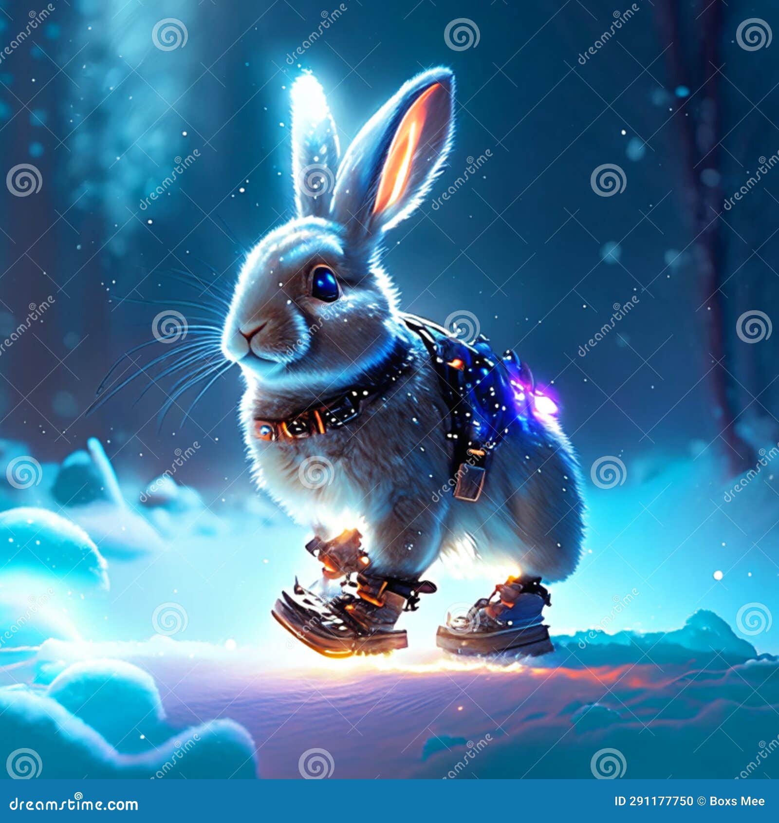 3d Render of a Cute Rabbit in Winter Forest. 3d Illustration Generative ...