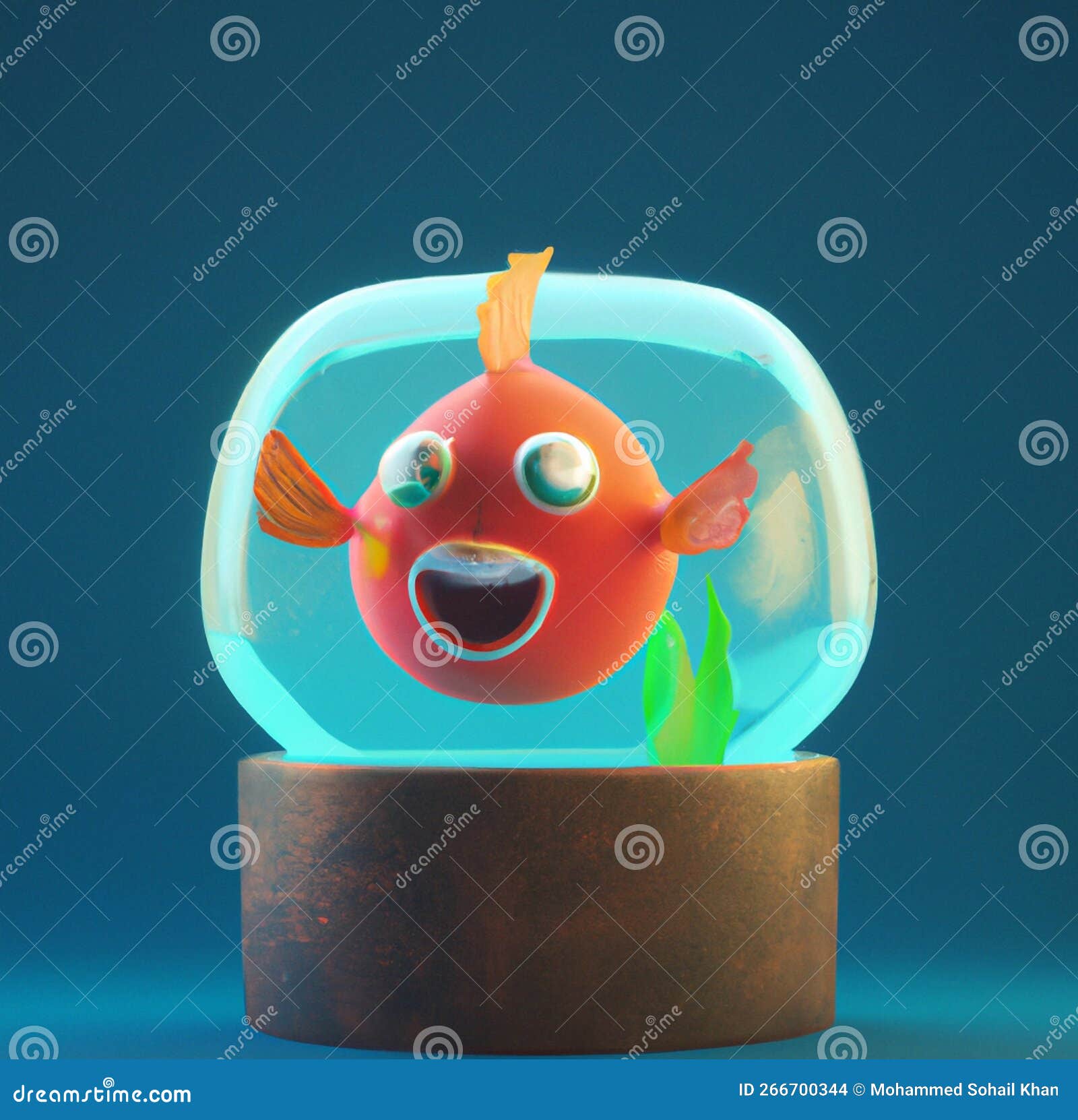 3D Render of a Cute Tropical Fish in an Aquarium on a Dark Blue ...