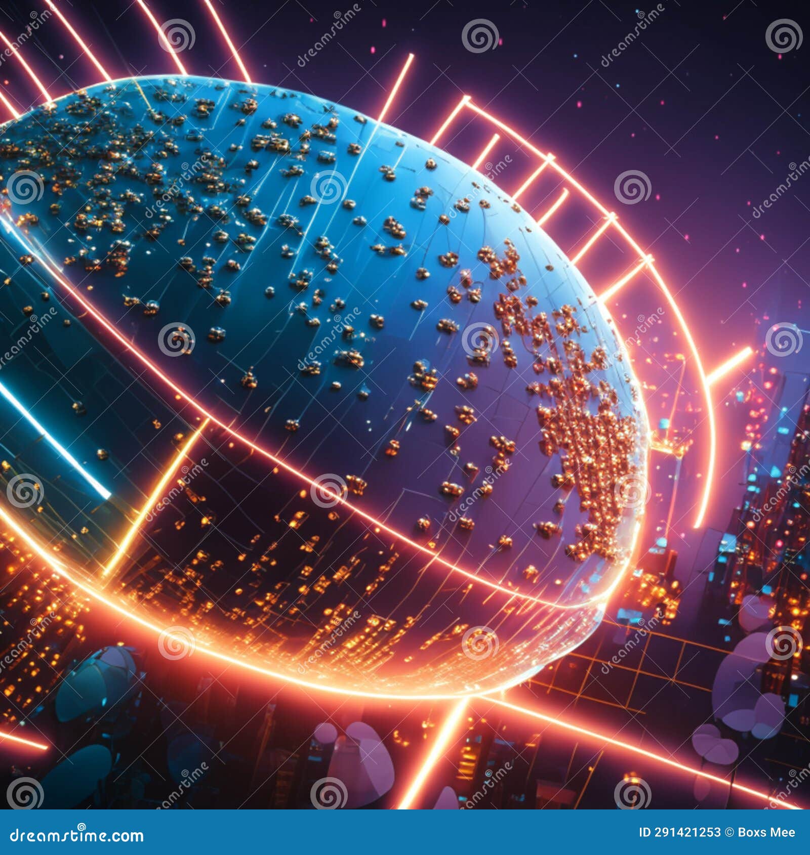 3d Render of Cyber Globe with Particles. 3d Illustration of Cyber Globe ...