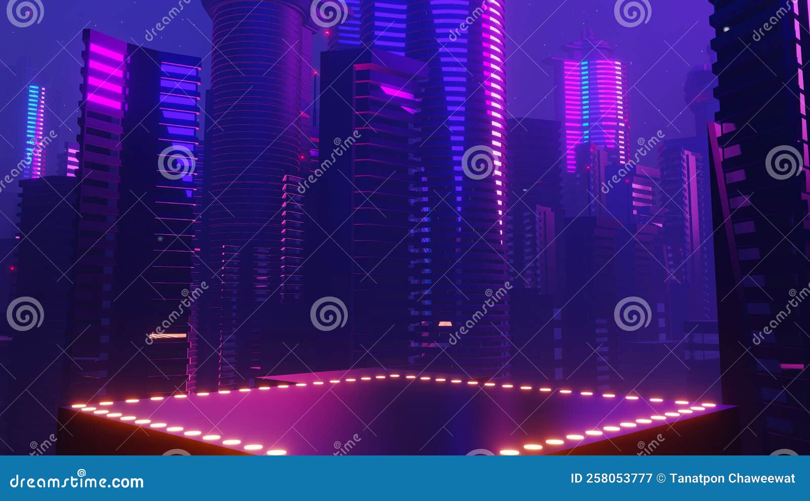 3d Render of Cyber Night Mega City Landscape Scene. Light Glowing and ...