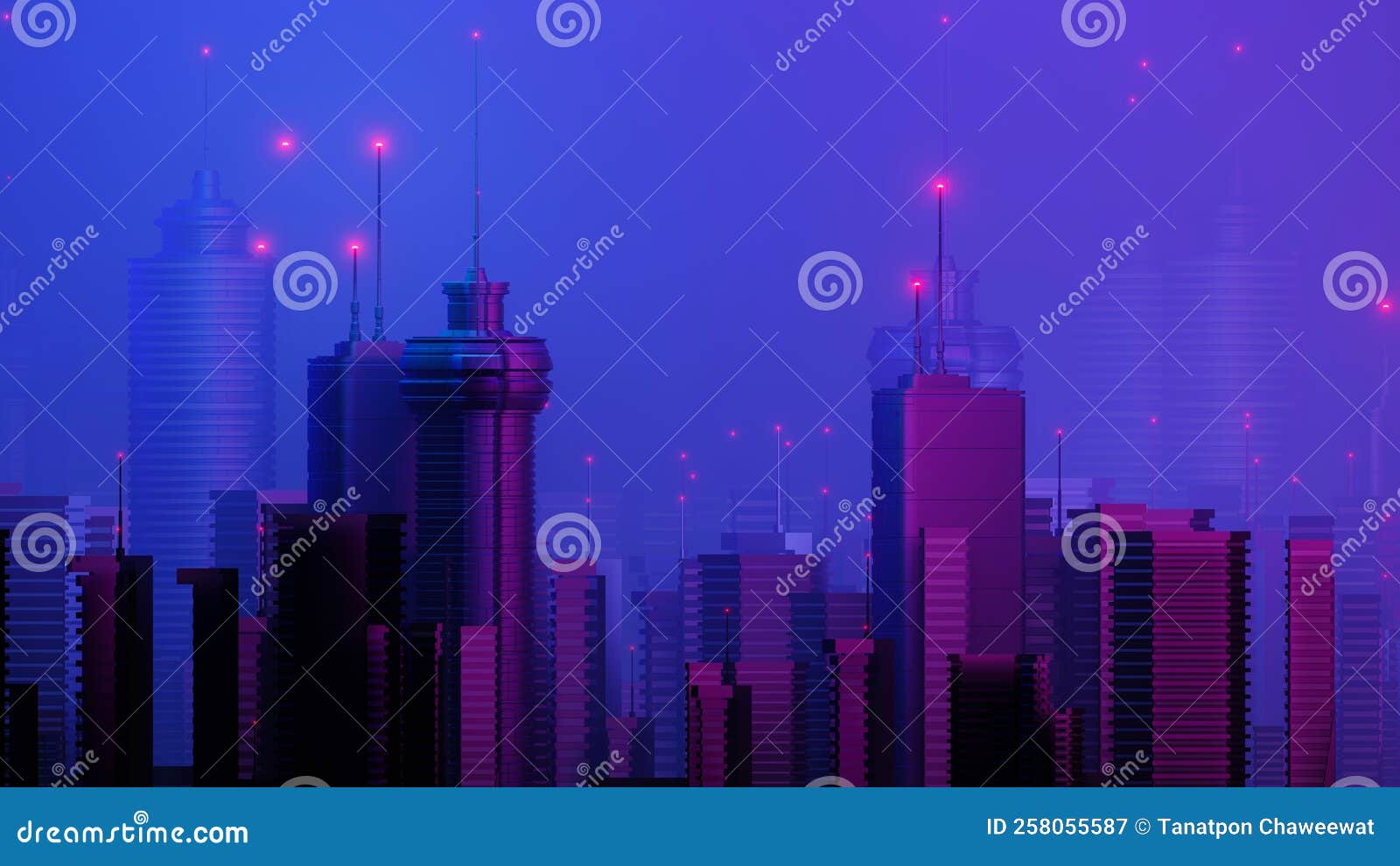 3d Render of Cyber Night Mega City Landscape Scene. Light Glowing and ...