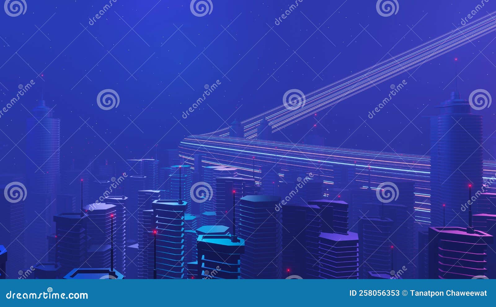 3d Render of Cyber Night Mega City Landscape Scene. Light Glowing and ...