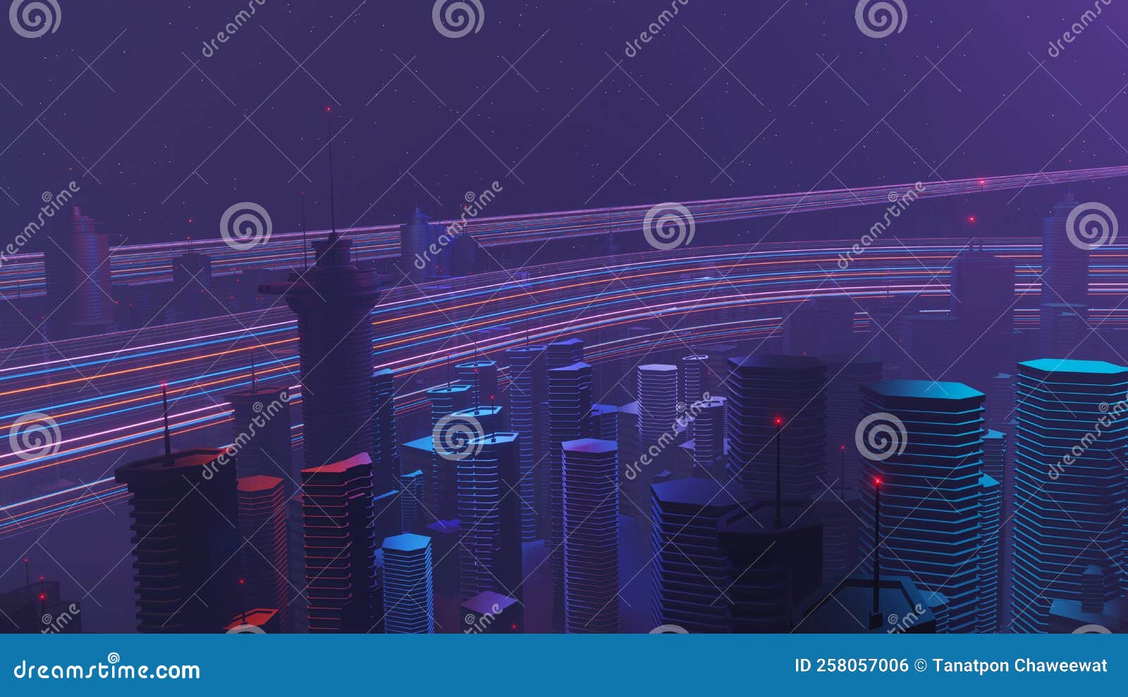 3d Render of Cyber Night Mega City Landscape Scene. Light Glowing and ...