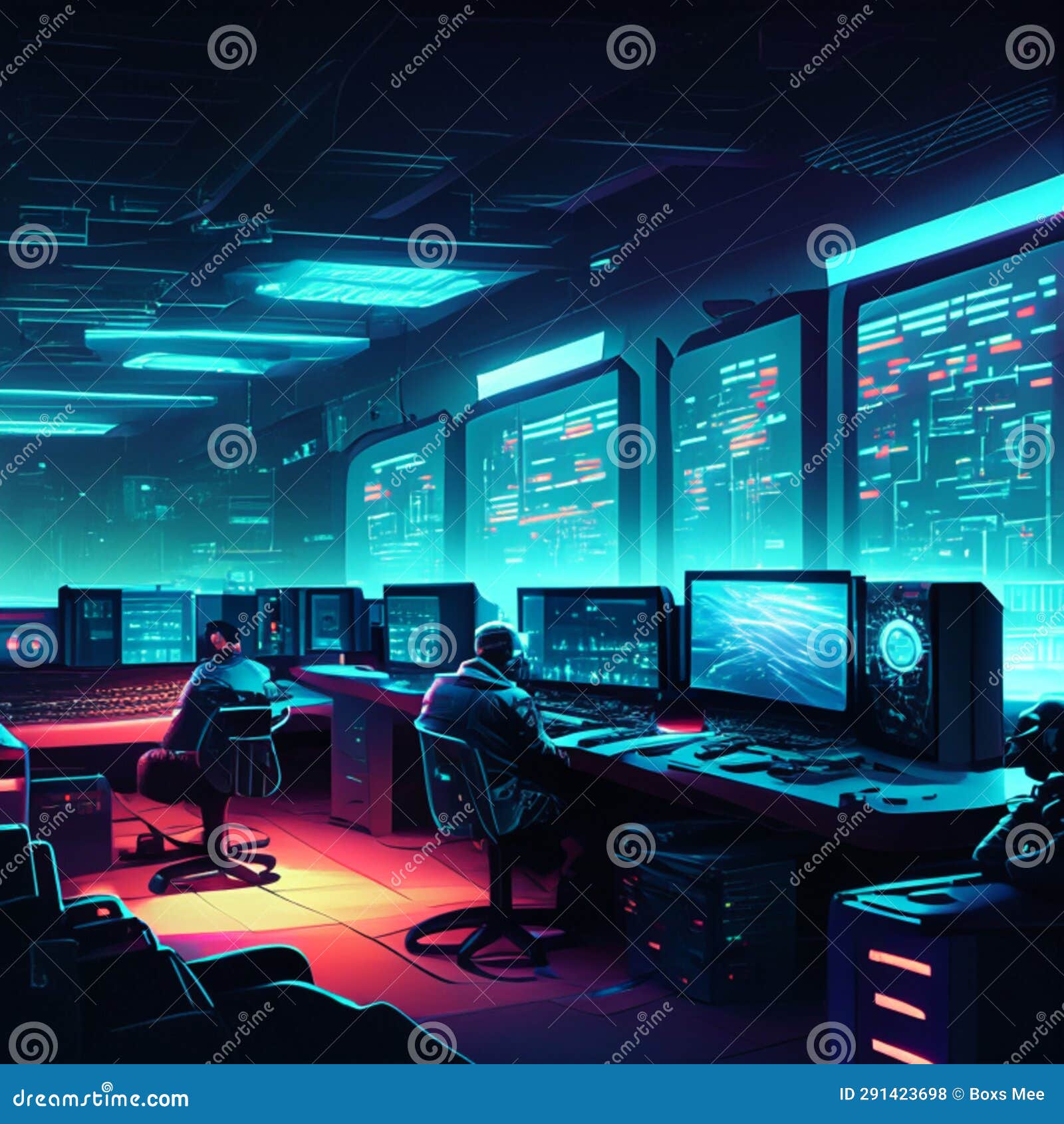 3d Render of Cyber Security Room with Computer Monitors and Servers. AI ...
