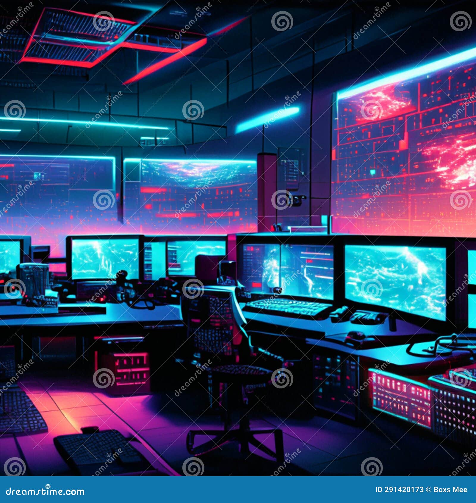 3d Render of a Cyber Security Room with Computers and Monitors ...