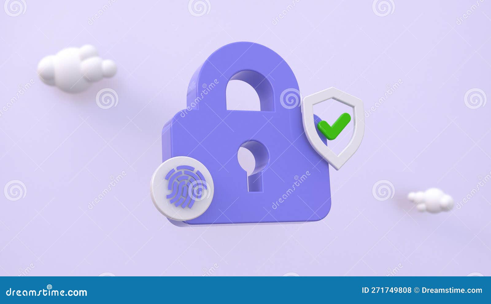 3d Render Cybersecurity Concept. Purple Padlock on a Light Background ...