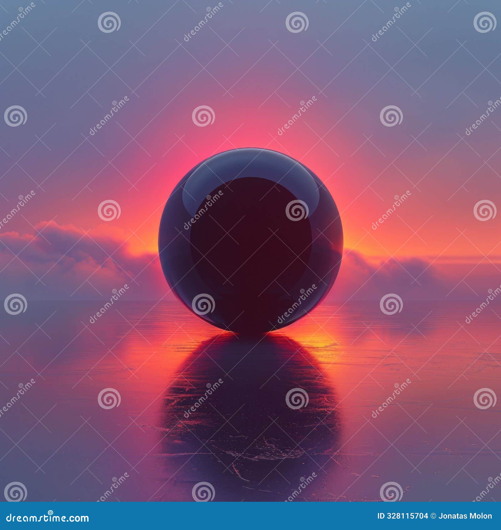3D Render: Dark Black Sphere on Radiant Gradient Backdrop with ...