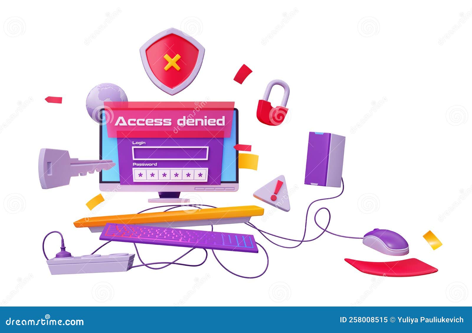 3d Render Data Protection, Access Denied Concept Stock Illustration ...