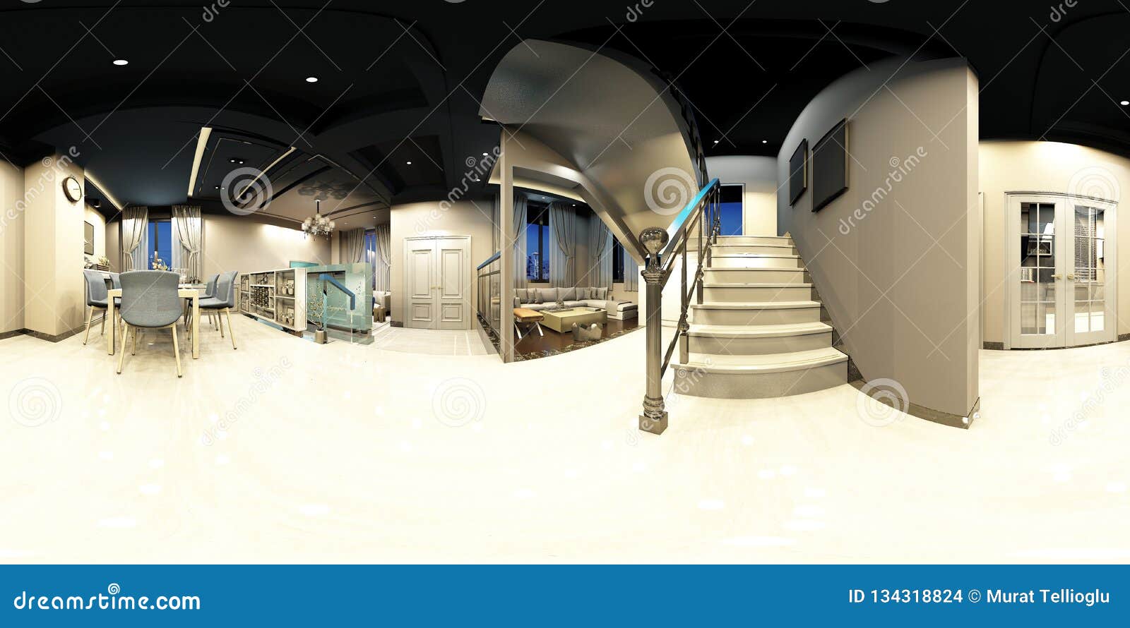 3d Render of 360 Degrees House Indoor Stock Illustration - Illustration ...