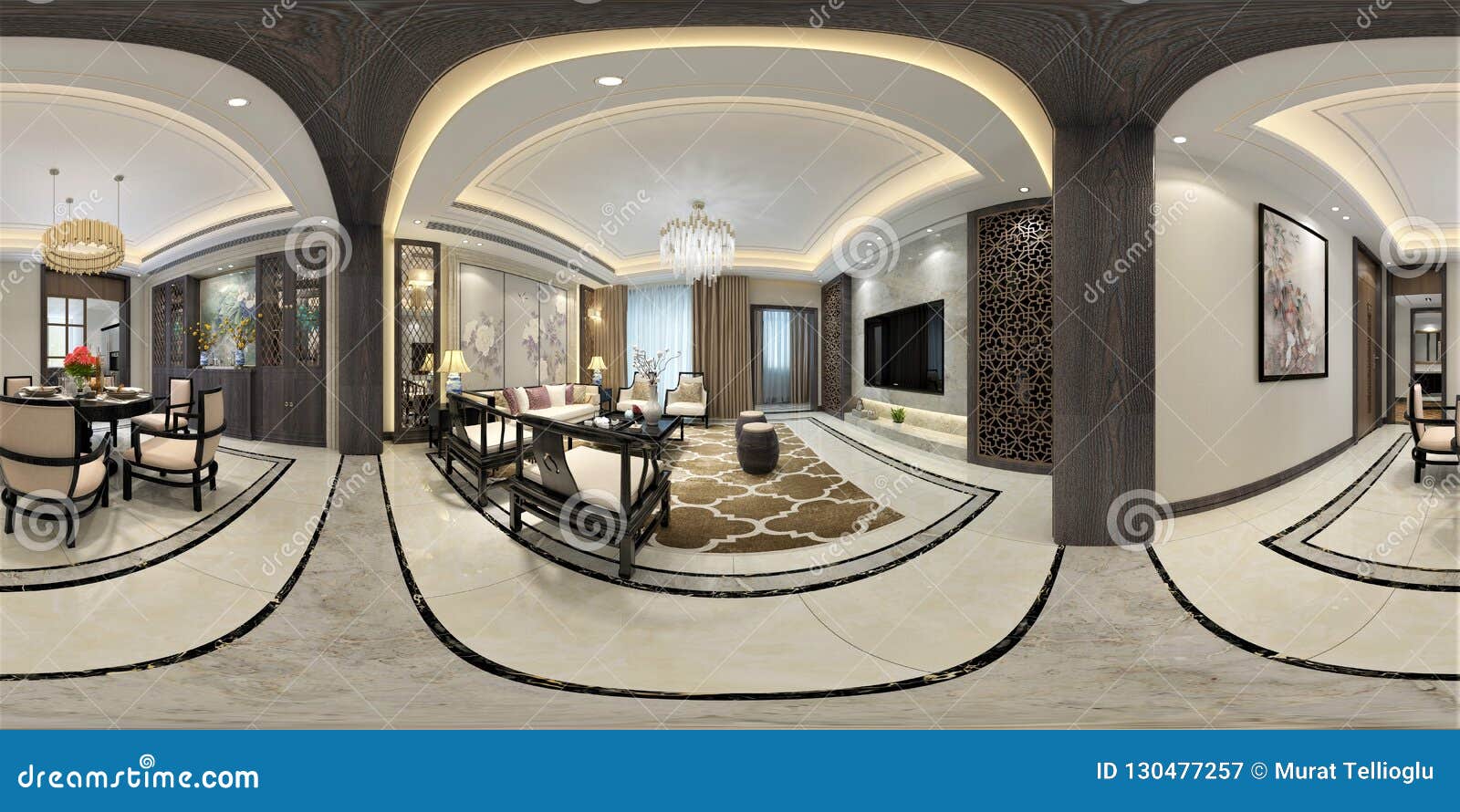 3d Render of 360 Degrees Living Room Stock Illustration - Illustration ...