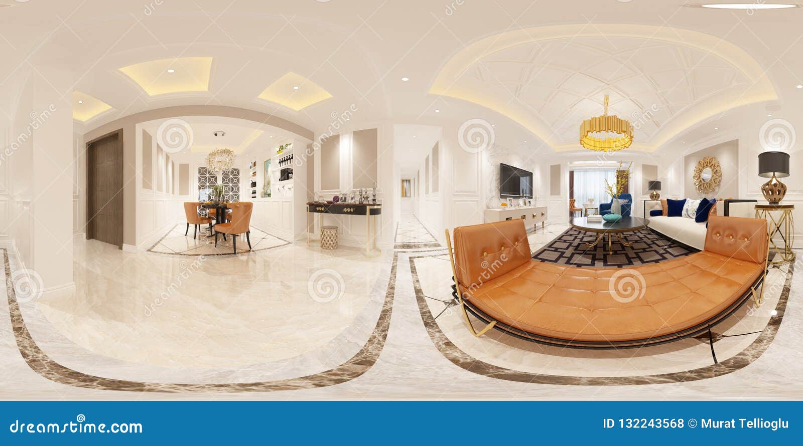 3d Render of 360 Degrees Living Room Stock Illustration - Illustration ...