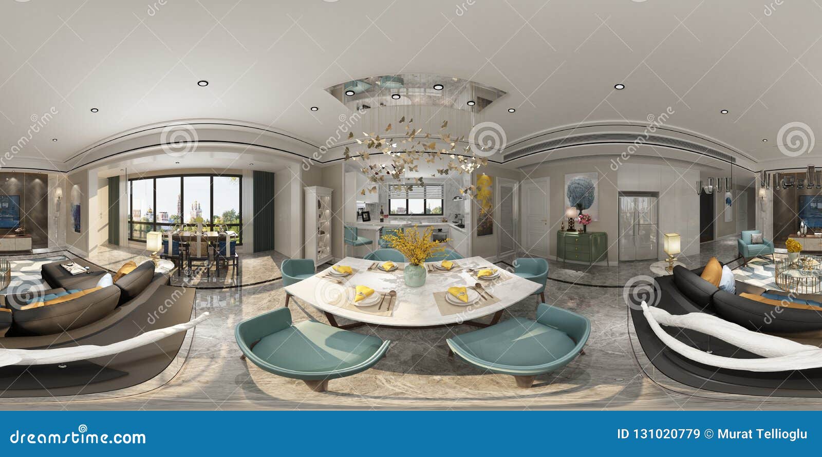 3d Render of 360 Degrees Living Room Stock Illustration - Illustration ...