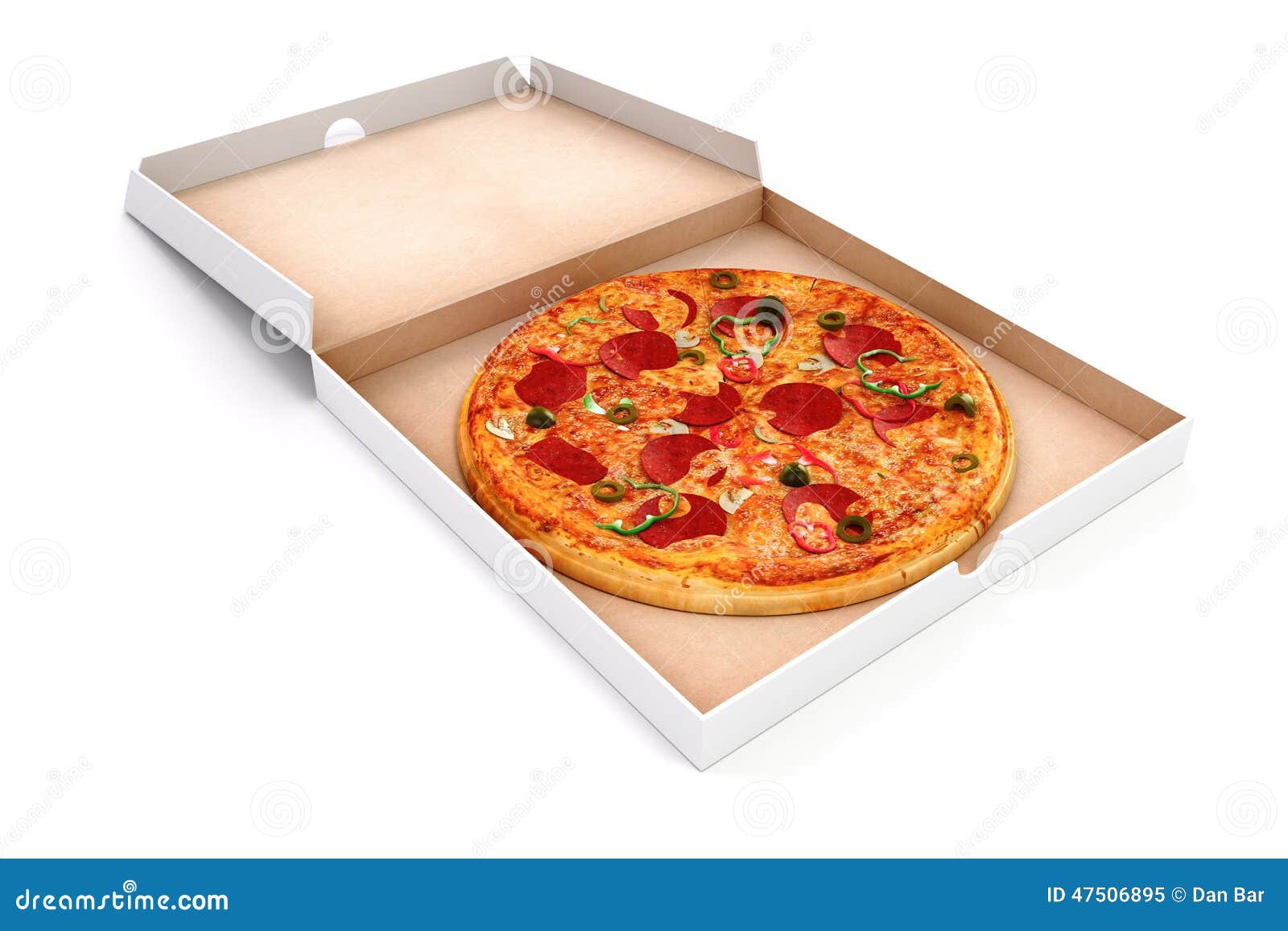 3d Render of Delicious Pizza and Box Stock Illustration - Illustration ...