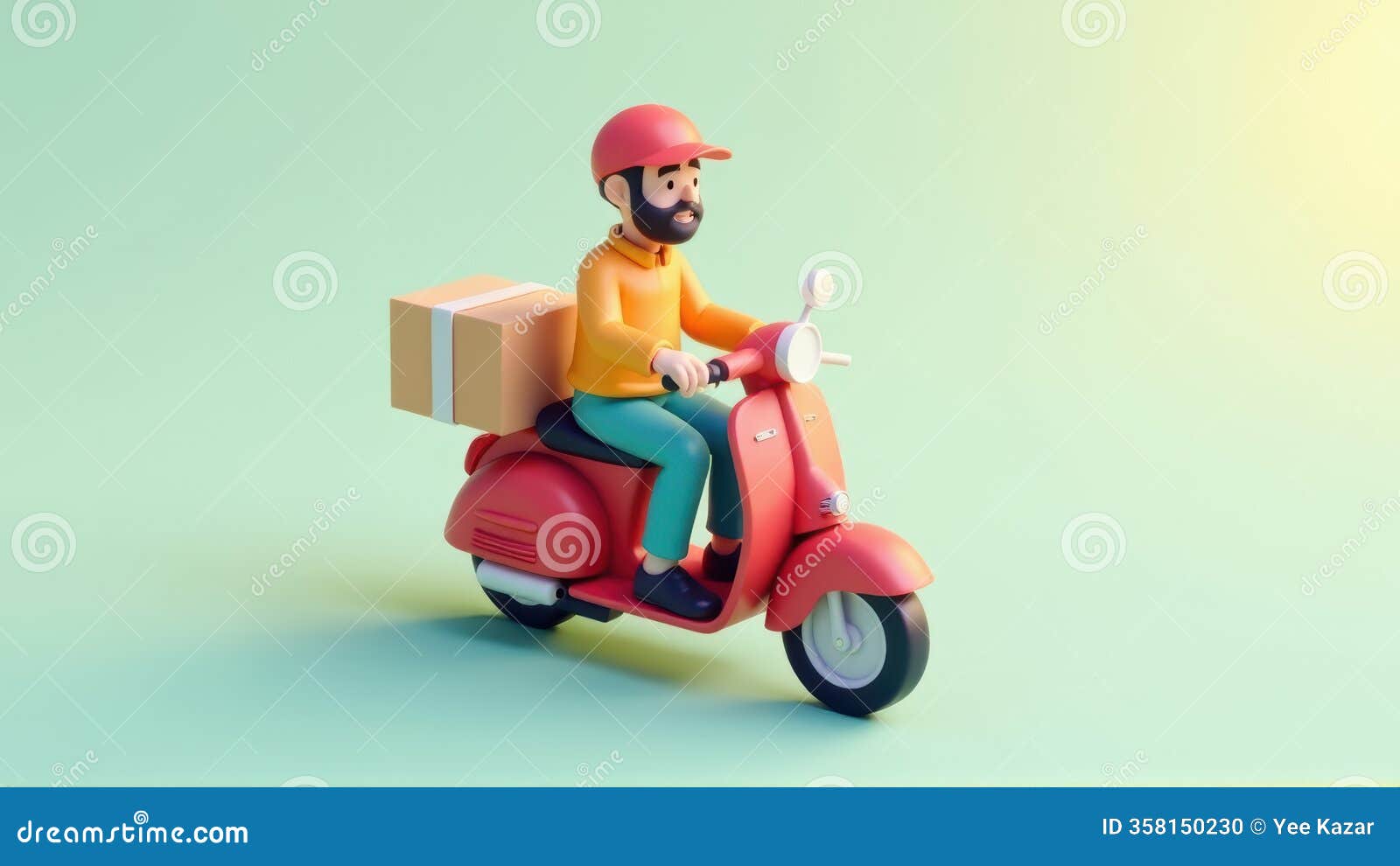 3D Render of a Delivery Man on a Scooter with Package Stock ...