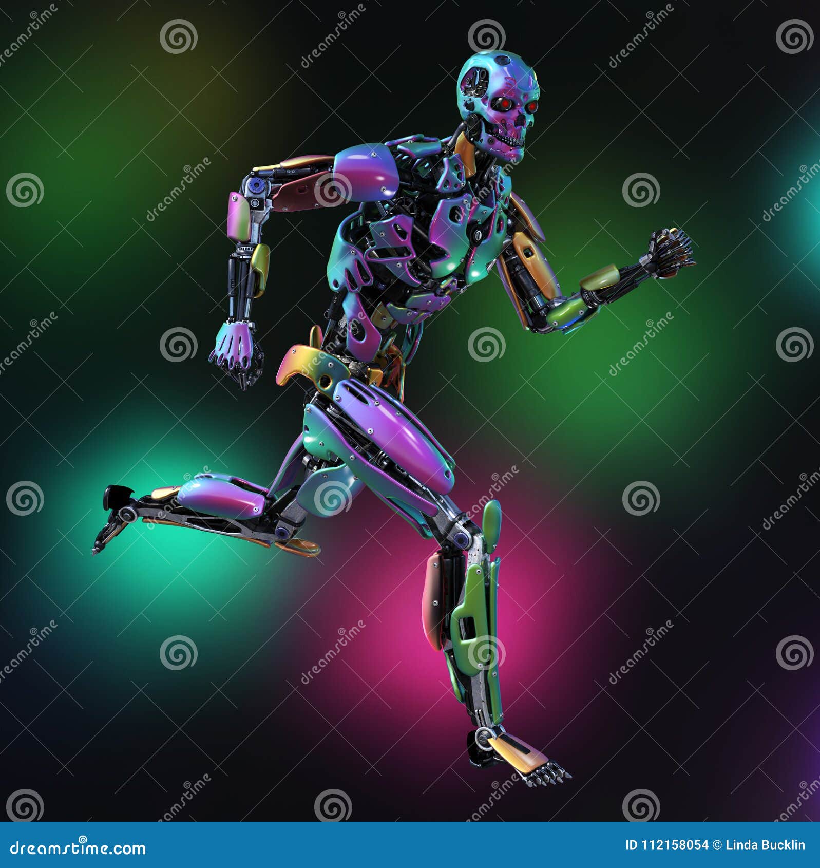 Colorful Robot Running with Colorful Background Stock Illustration ...