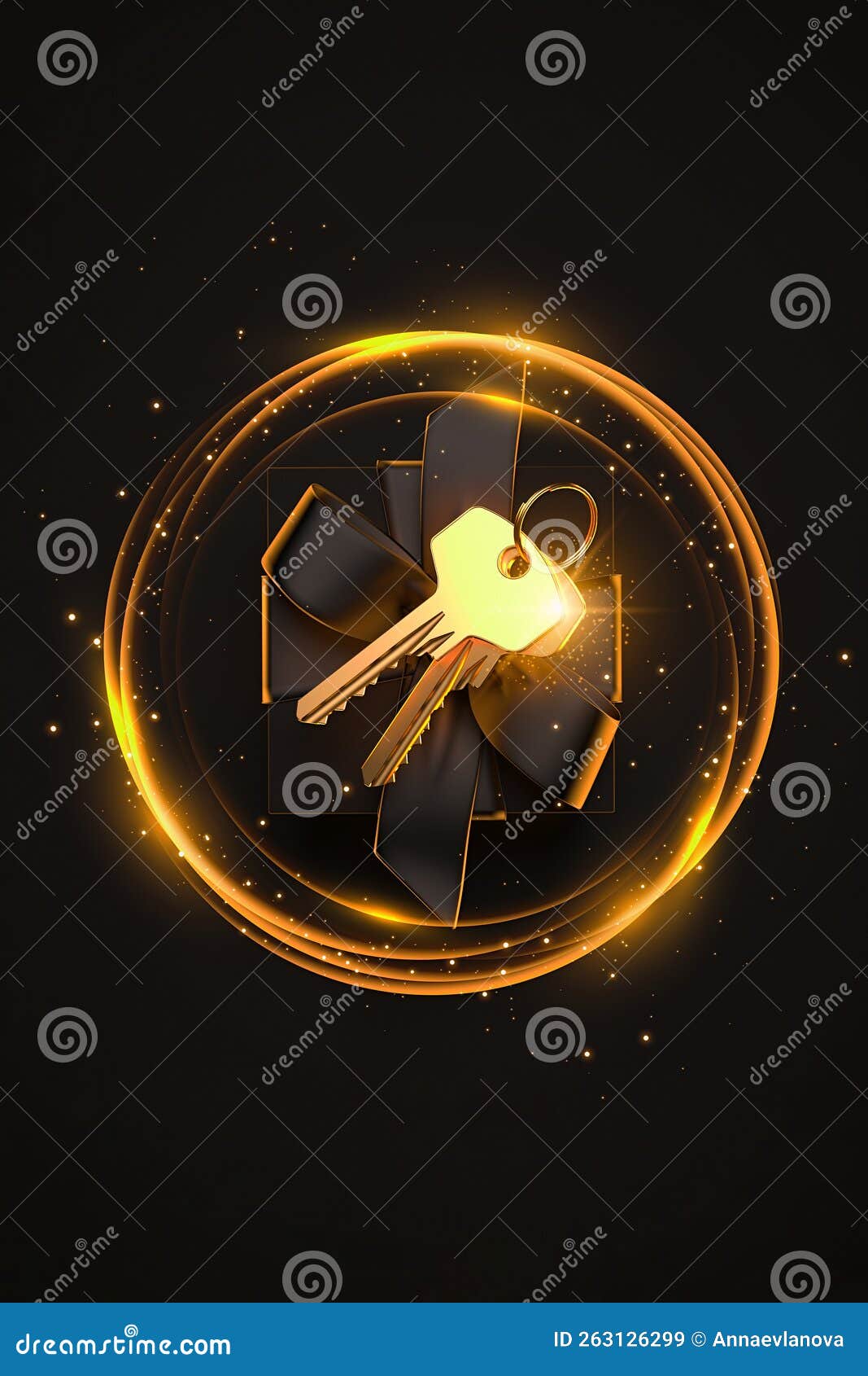 3D Render Design Template with Golden Keys. Stock Illustration ...